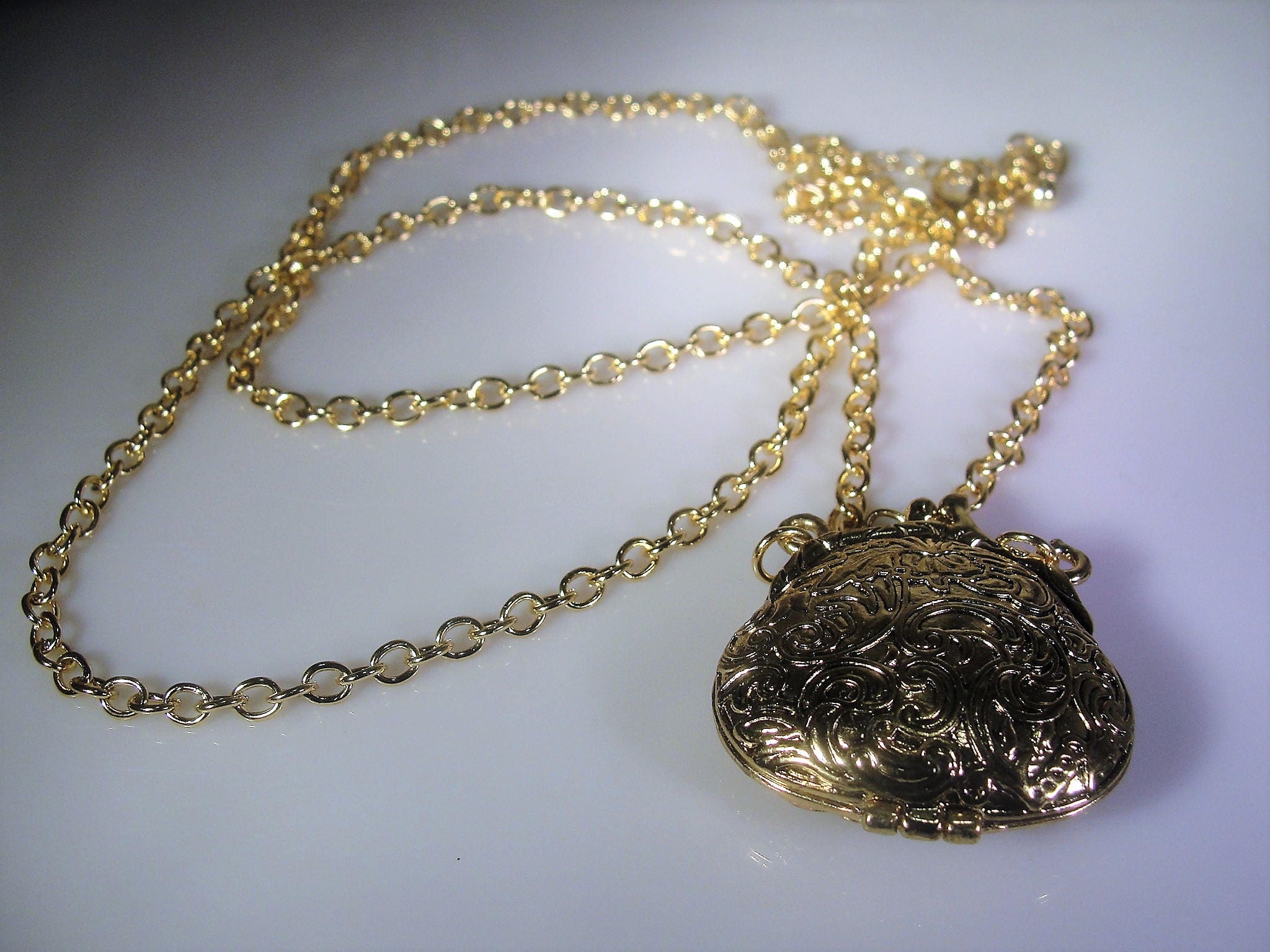 Victorian Revival Chased Purse Necklace, Purse Necklace, Chatelaine ...