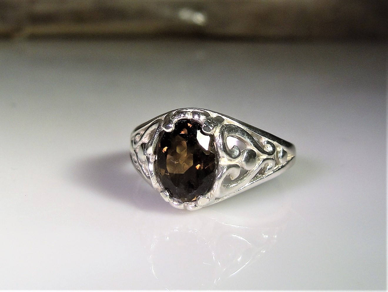 KABANA Ring, Smokey Topaz Ring, Sterling Silver Topaz Ring, Edwardian ...