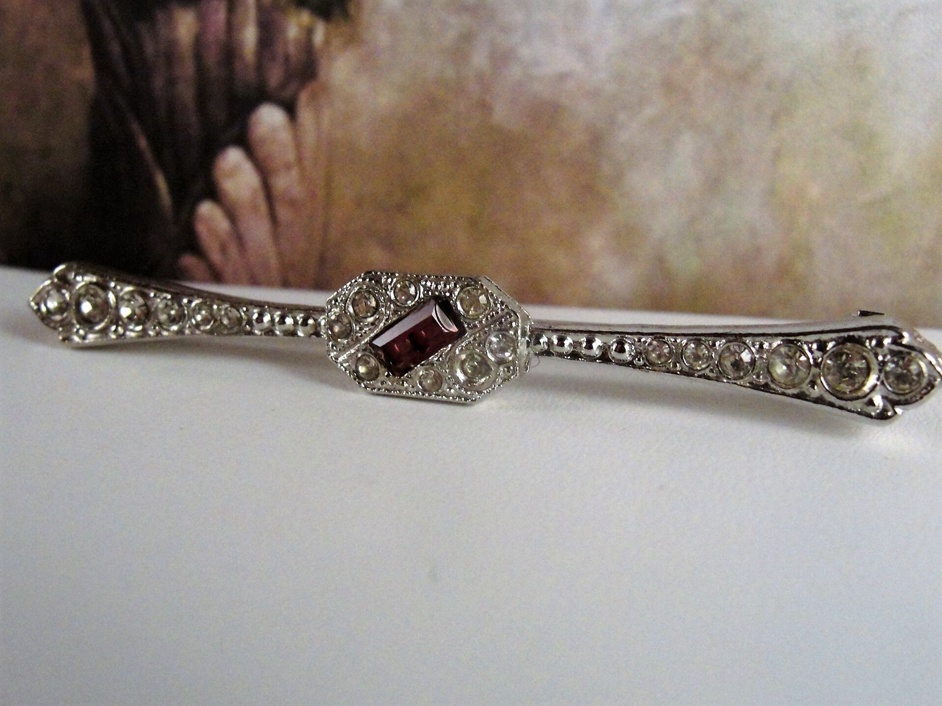 Reserved for Deb: Art Deco Amethyst and Rhinestone Silver Plated Bar ...