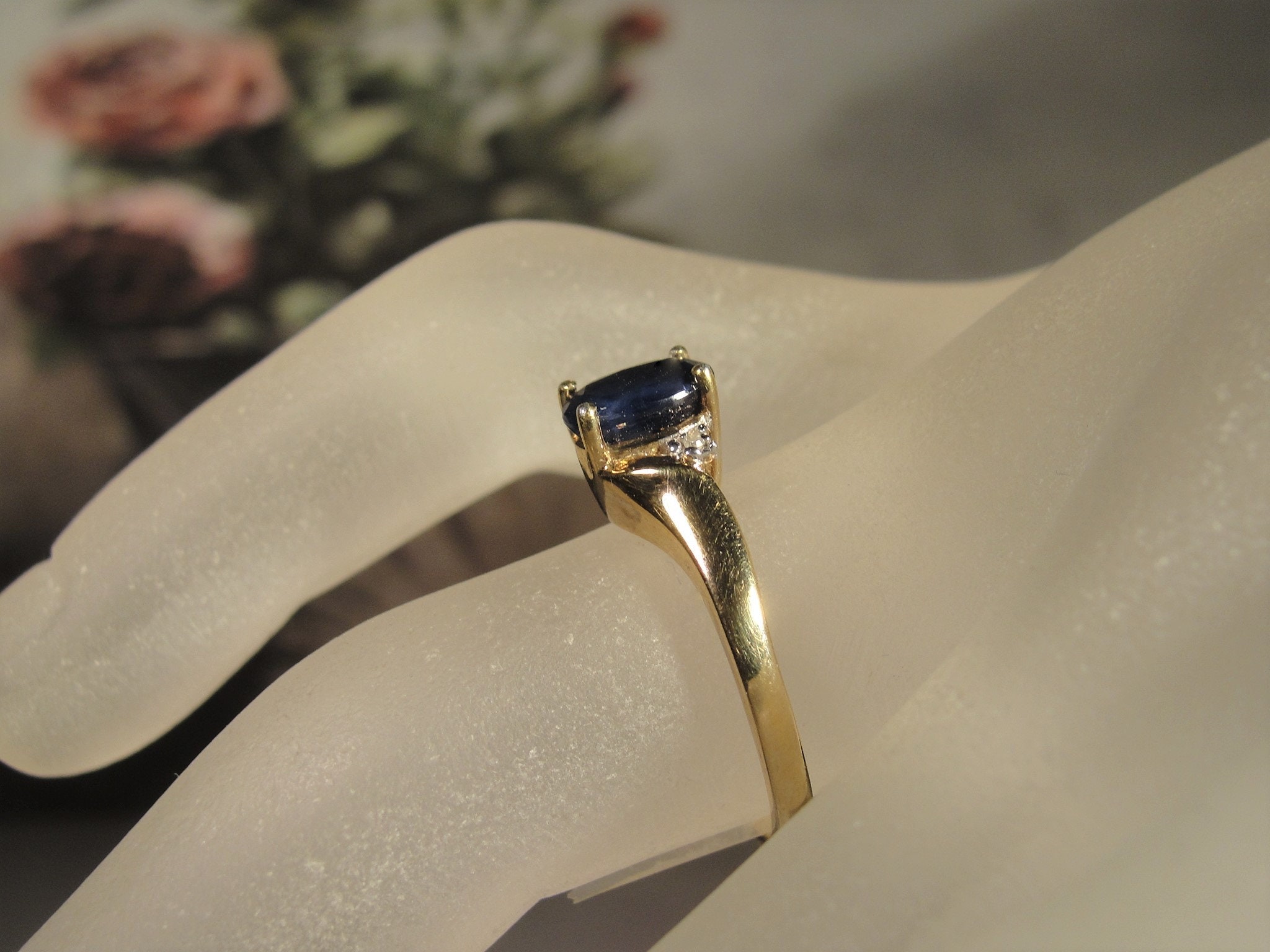 Genuine Midnight Blue Sapphire and Diamond Gold Vermeil Ring, Oval Cut ...