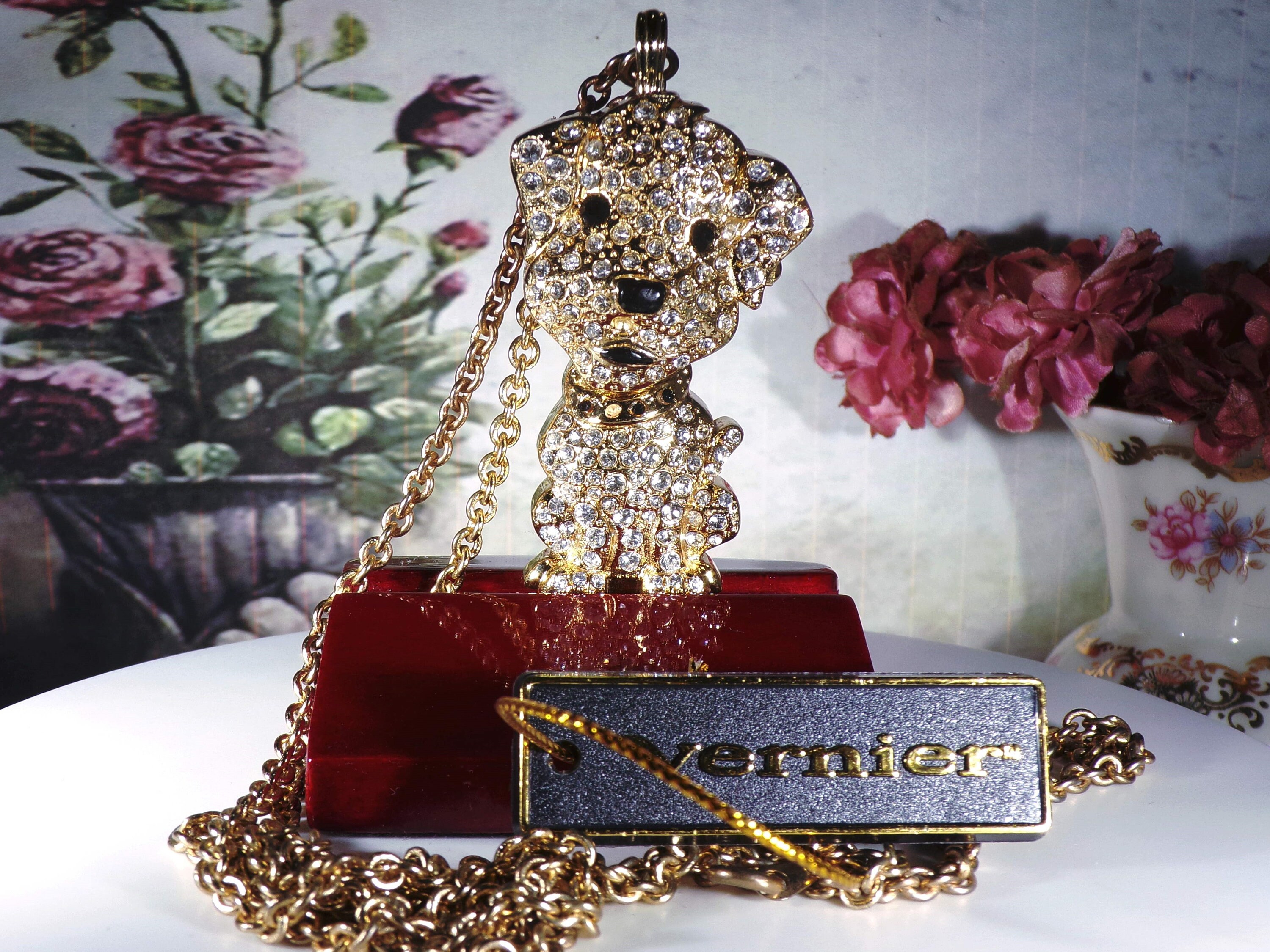 RESERVED for Betty: Rhinestone Encrusted Puppy Dog Pendant Watch by ...