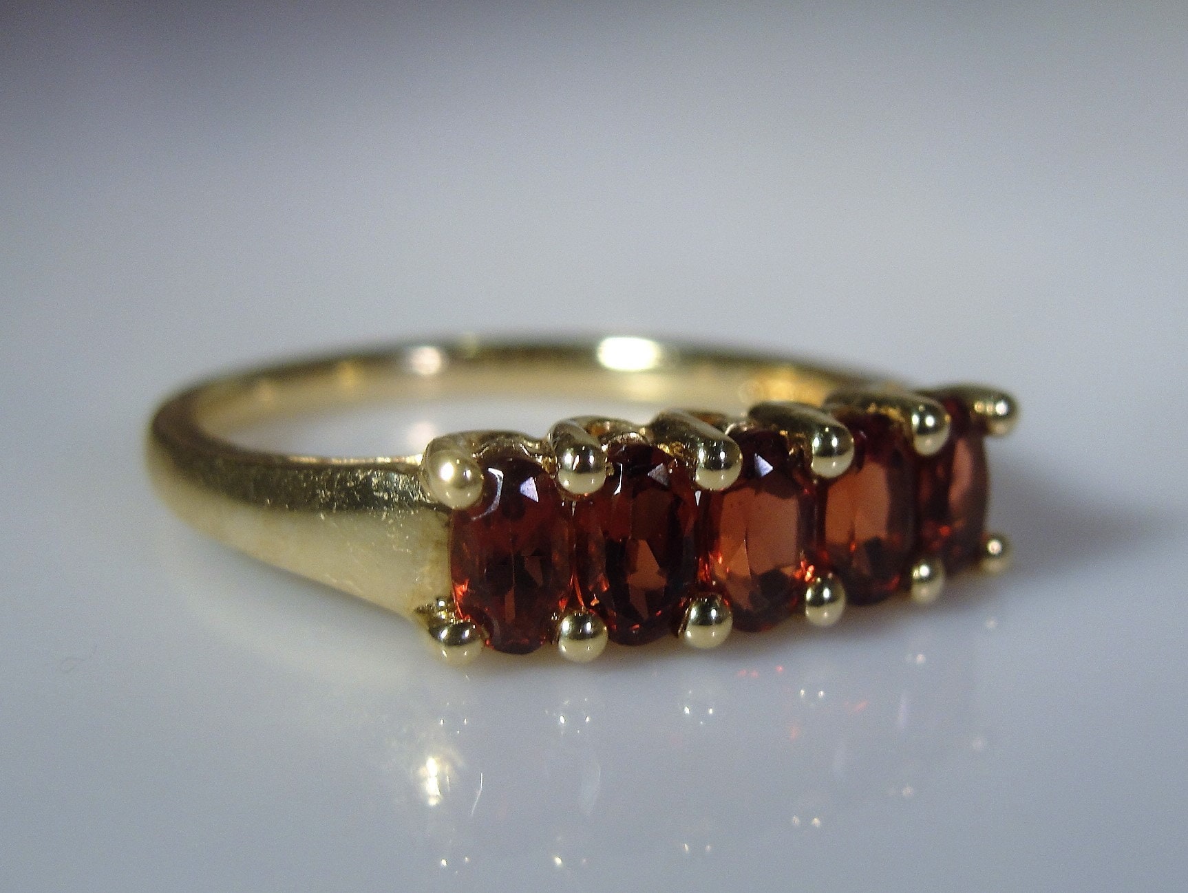 10K Yellow Gold Garnet 5 Stone Anniversary Band, Mozambique Red Garnets ...