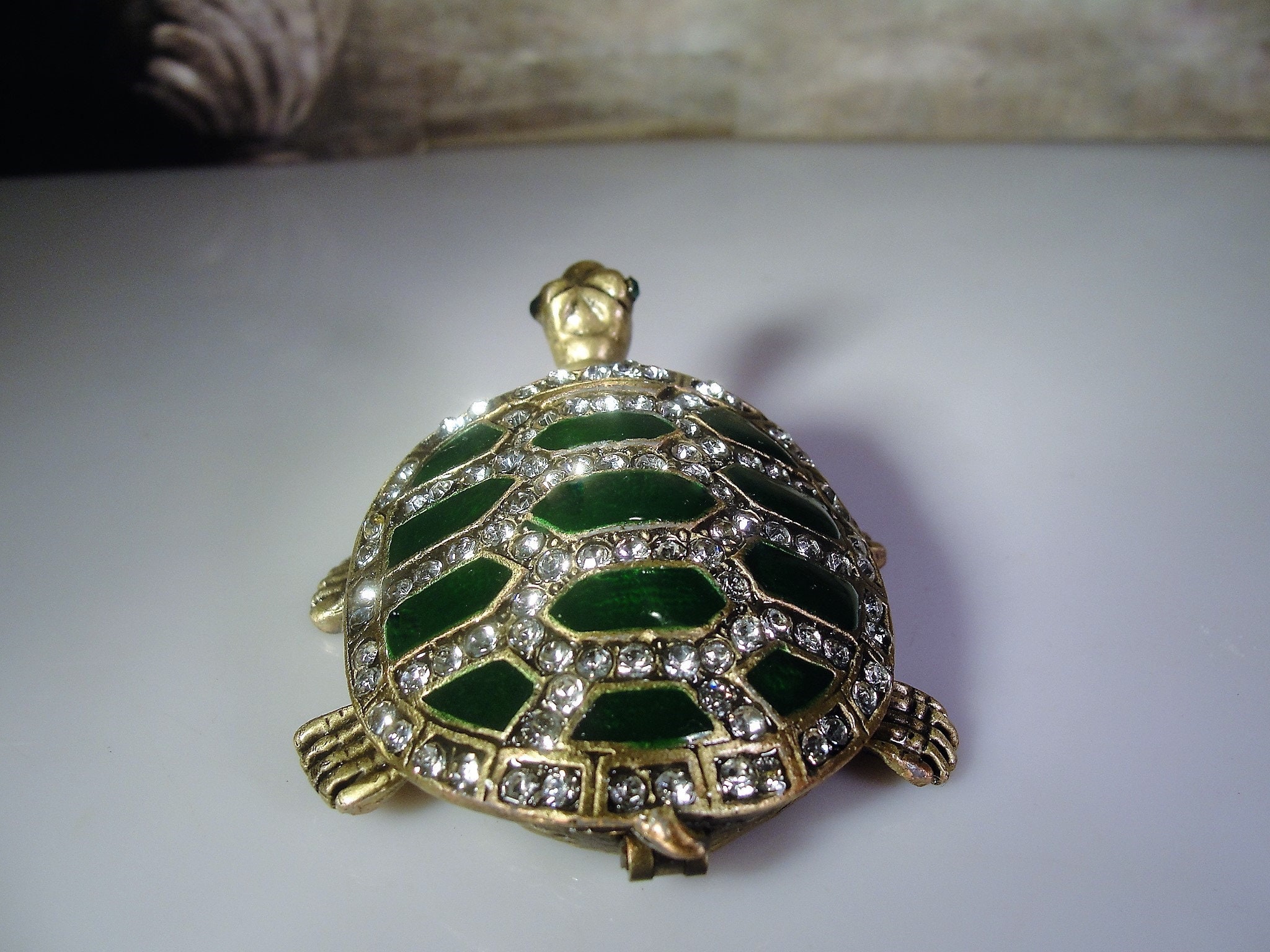 Rhinestone Turtle Trinket Box, Enamel Turtle, Turtle Trinket Box, Green ...
