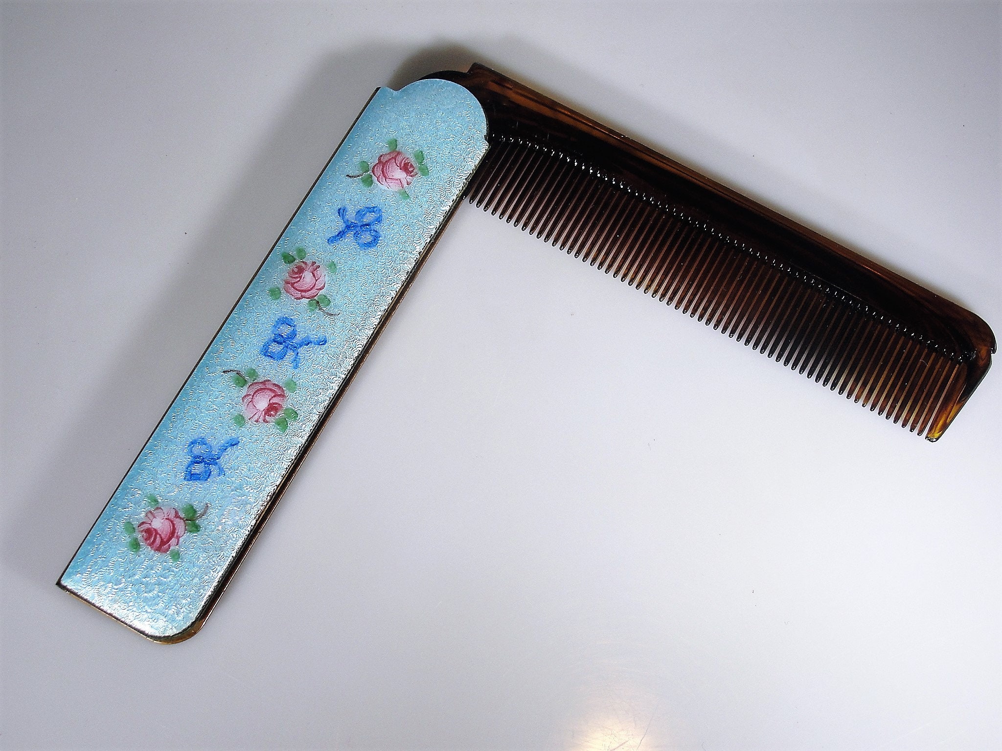 Swiss Blue Guilloche Powder Compact and Matching Comb Set, Powder ...