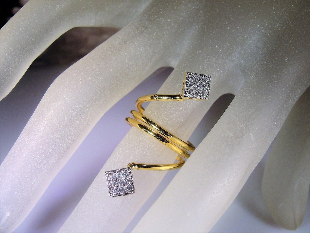 CZ Gold Tone Ring, Wrap Ring, CZ Wrap Ring, CZ Snake Ring, Gold Plated ...