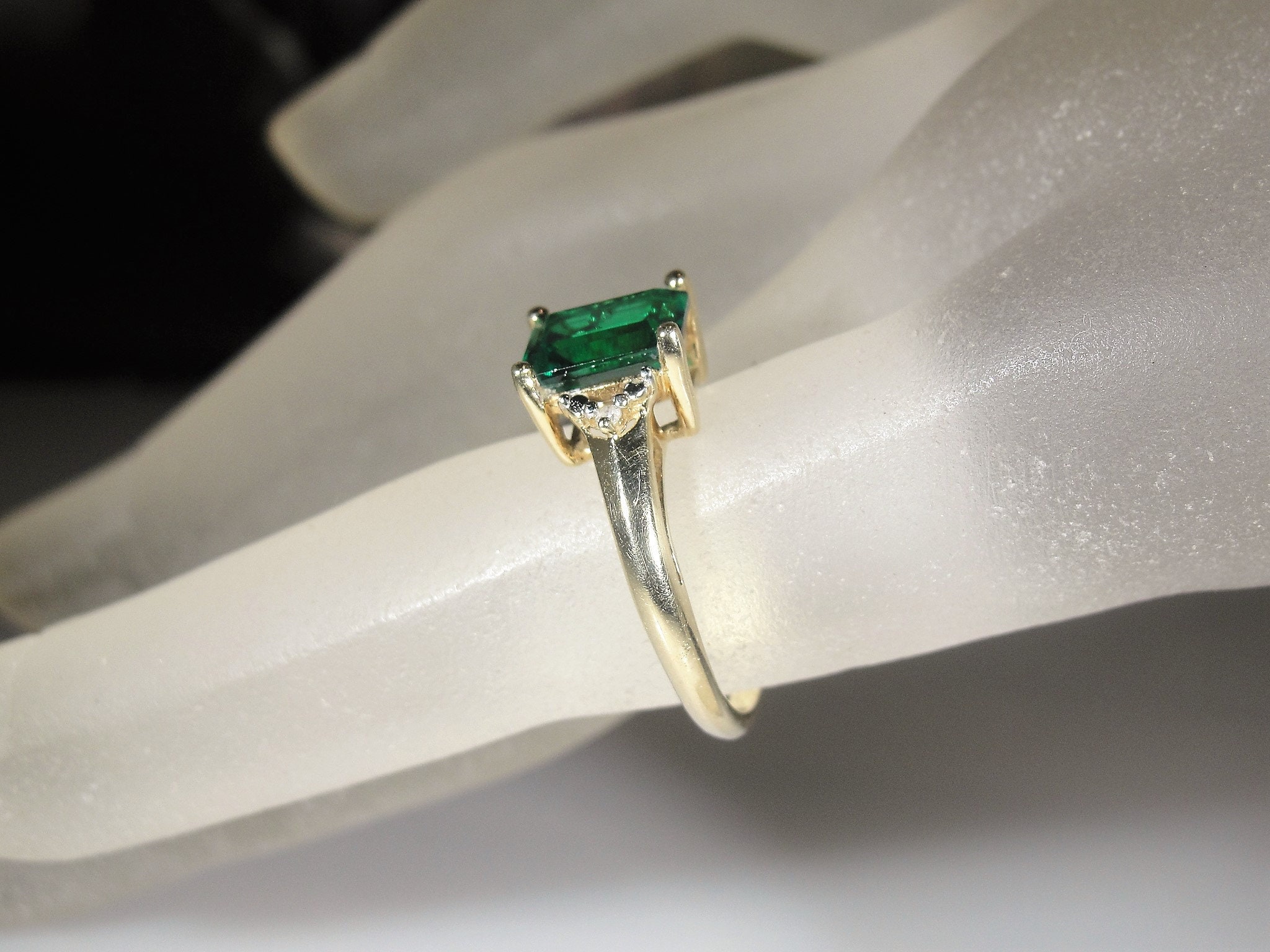 Emerald Ring, 10K Yellow Gold Emerald Cut Green Emerald and Diamond ...