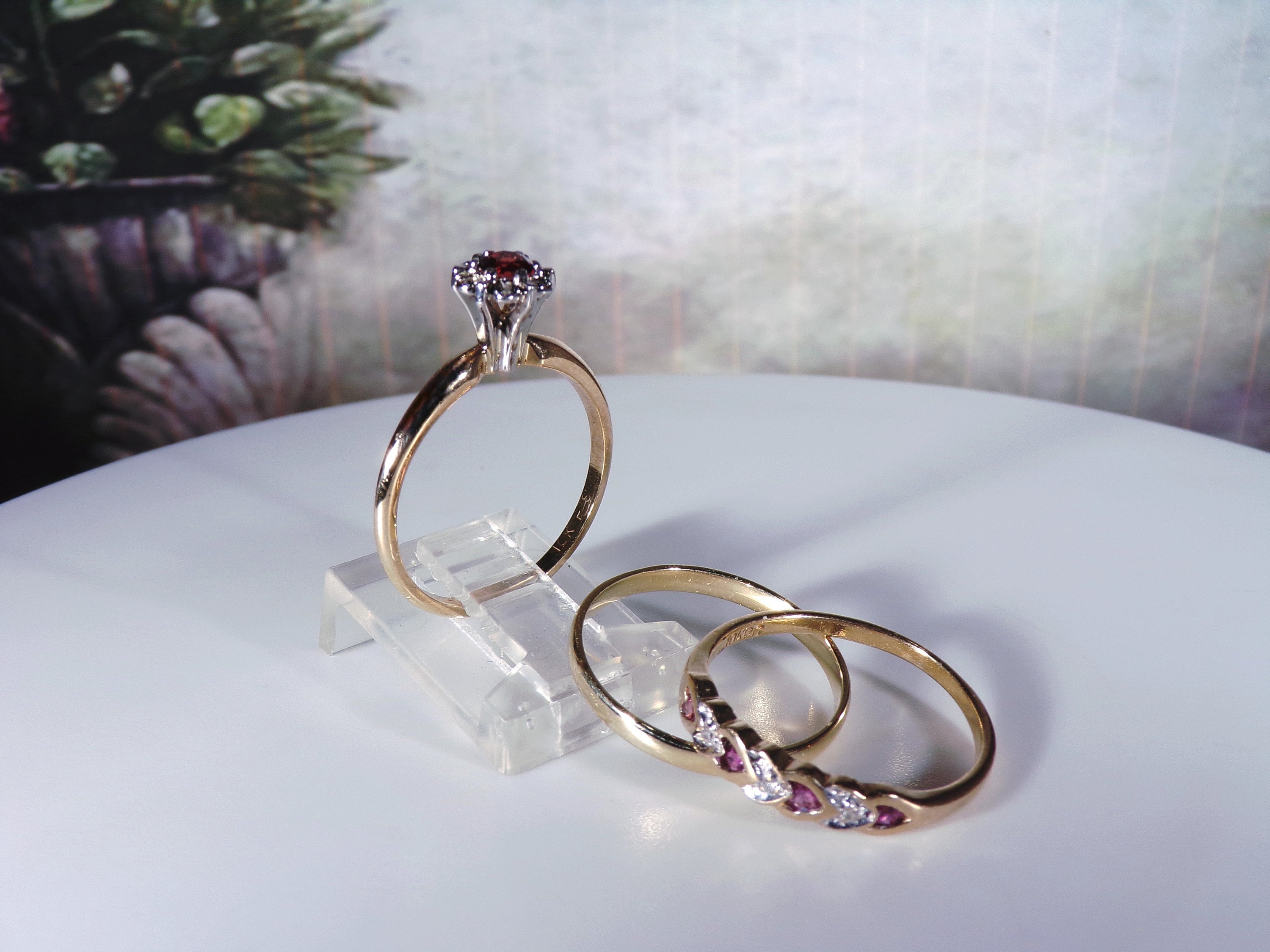 Bridal Ring Set, 10K Gold Garnet & Diamond Bridal Ring Set, 3 Stacking ...