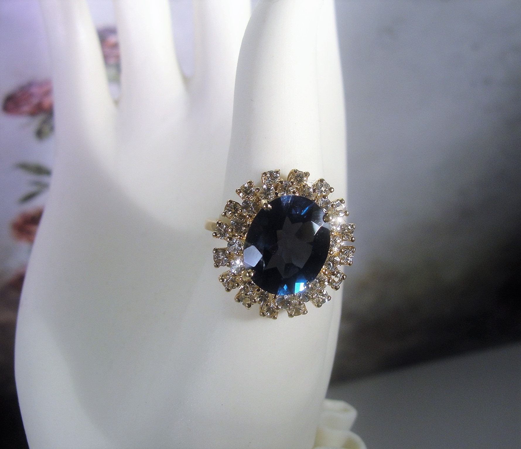 Reserved for Nadia: 10K Blue and White Topaz Ring, Princess Di, Kate ...
