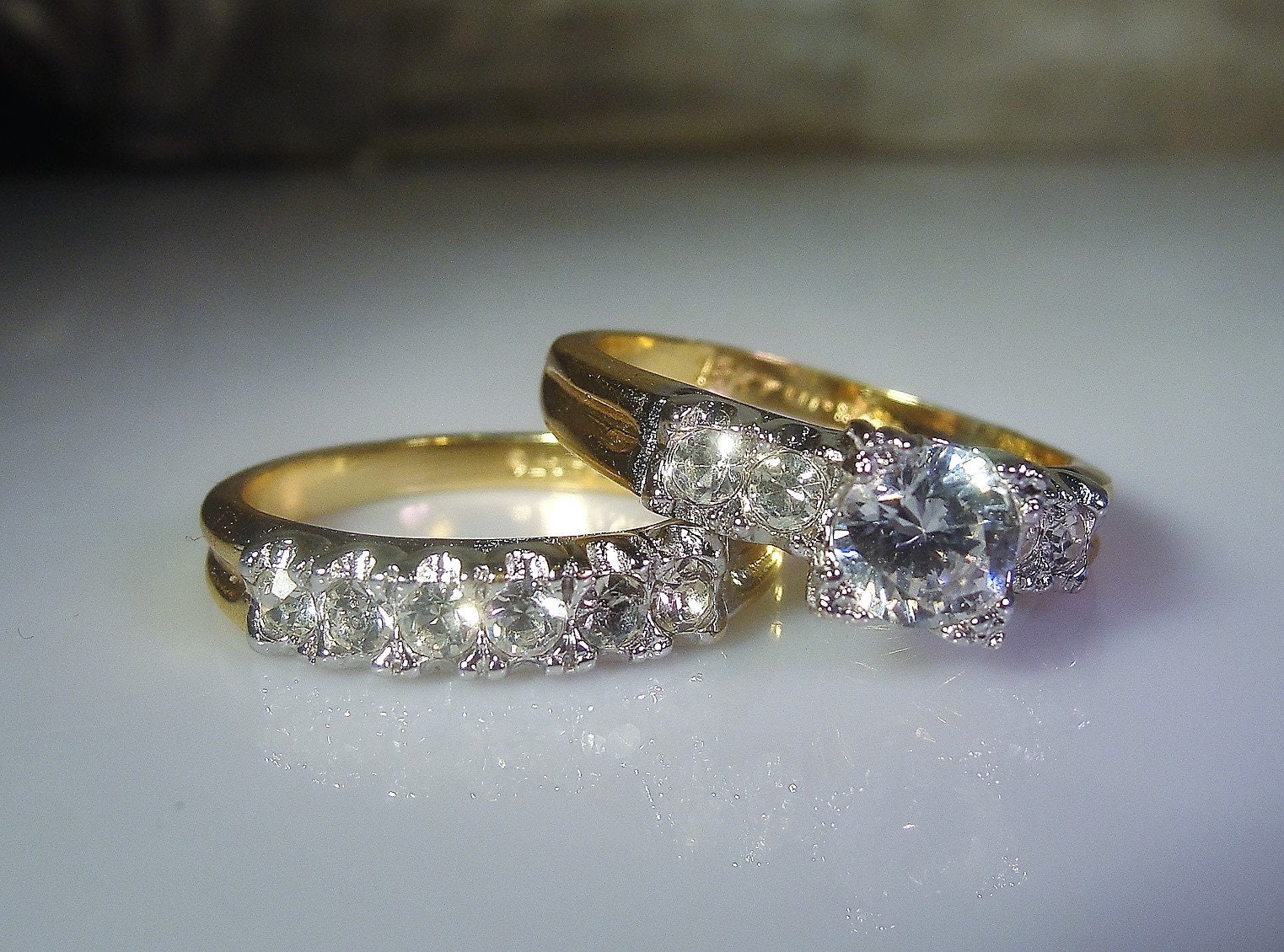 18K Gold Filled Bridal Ring Set, Engagement Ring, Wedding Band, Travel ...