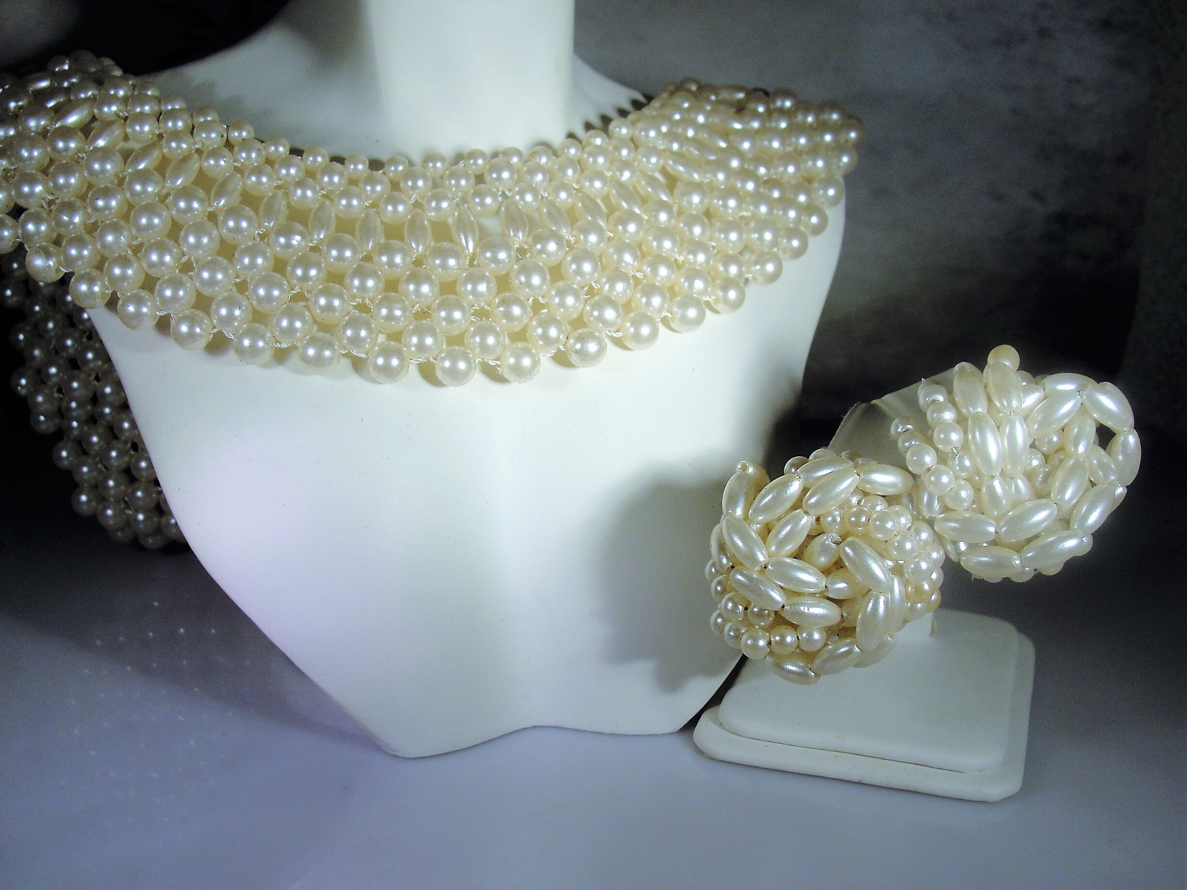 Pearl Bib Necklace with Matching Earrings Jewelry Set, Pearl Set ...