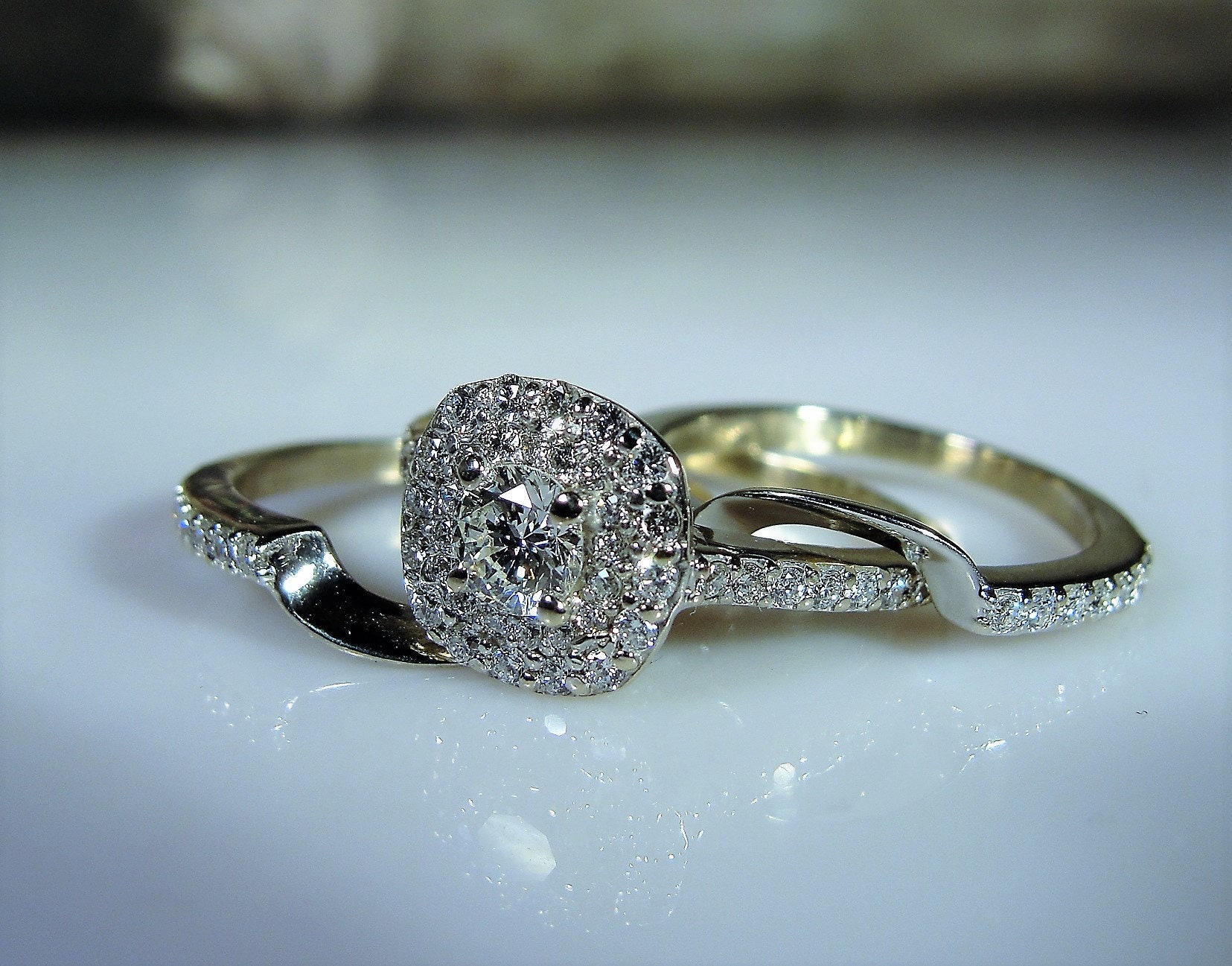 Bridal Ring Set, 14K White Gold Bridal Ring Set, 3 Ring Bridal Set ...