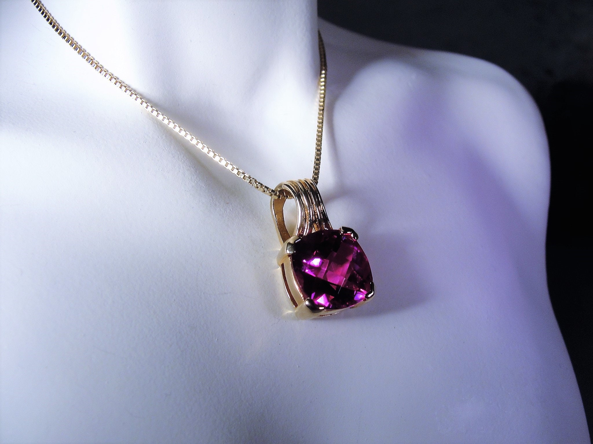 ROSS SIMONS, Pink Sapphire Necklace, Gold Vermeil, Cushion Cut Sapphire ...