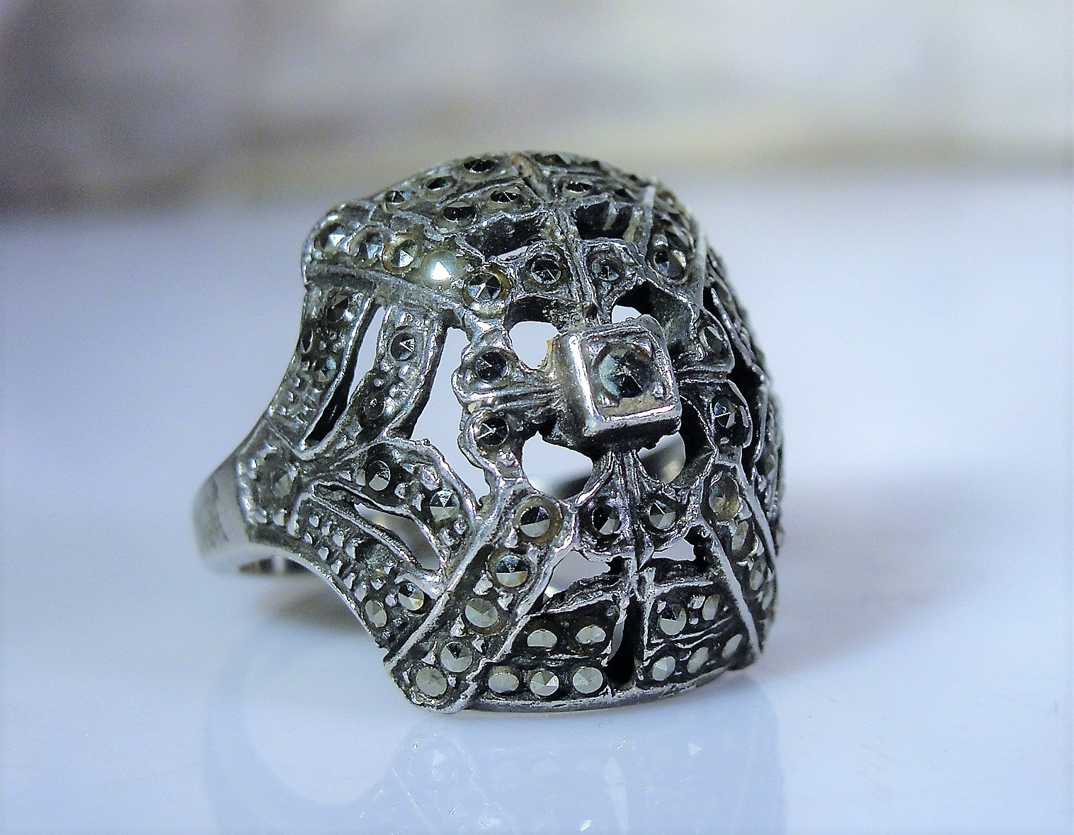 Marcasite Ring, Sterling Silver Marcasite Ring, Marcasite Dome Ring ...