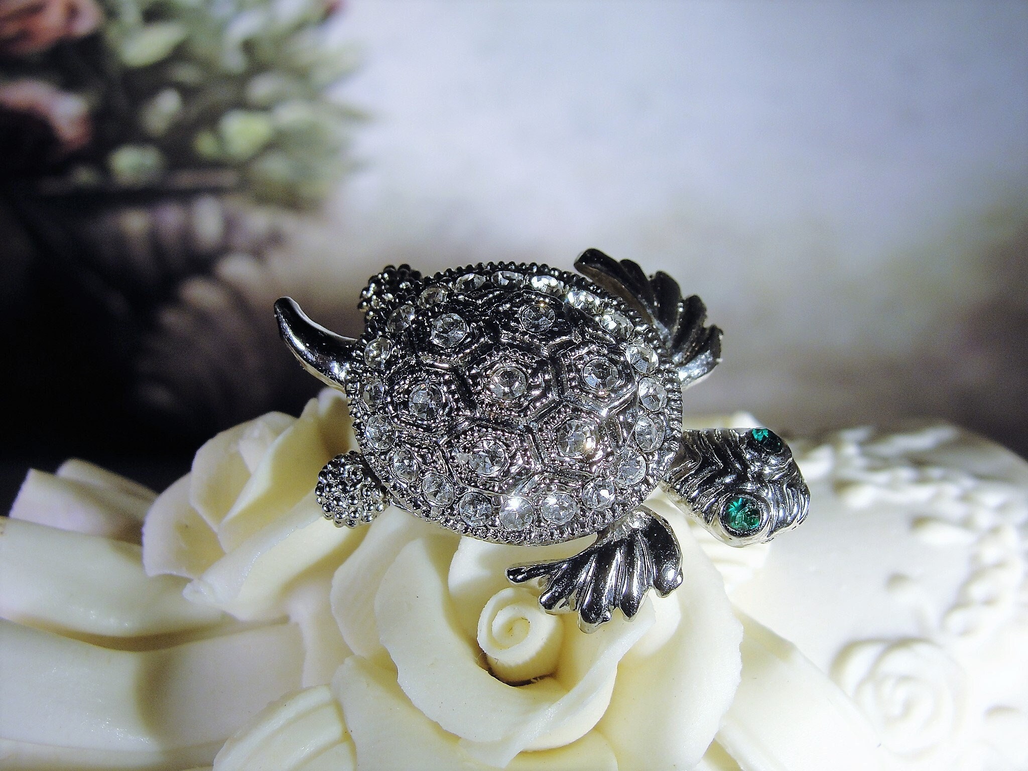 Turtle Brooch, Vintage Art Deco Style Convertible Rhinestone Turtle ...