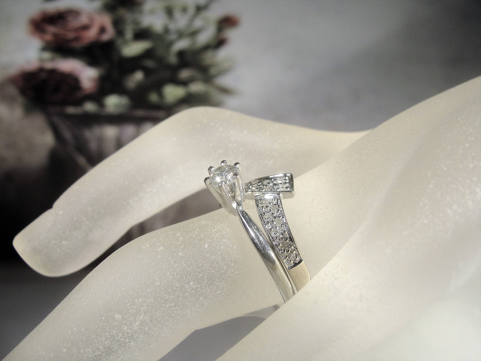 Vintage Bridal Ring Set, 18K & 14K White Gold Bridal Rings, Solitaire ...