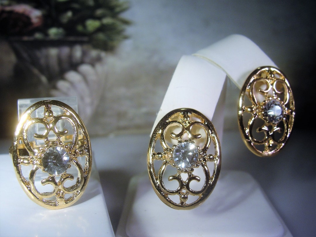 Ring and Earrings Set - Gold Plated Ring - Gold Plated Pierced Earrings ...