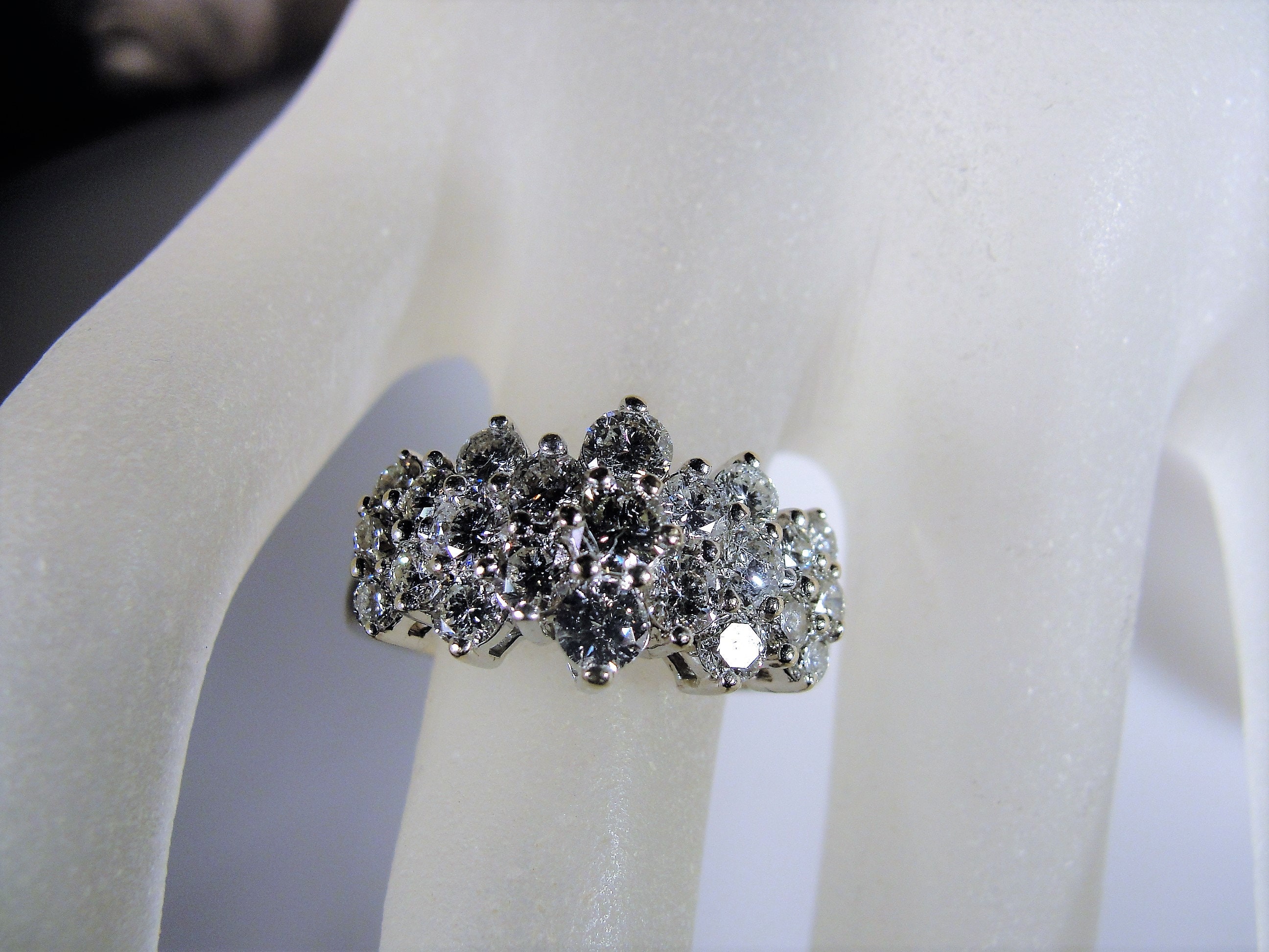 Reserved for Veronica: 14K White Gold 5 Diamond Flower Cluster Band ...