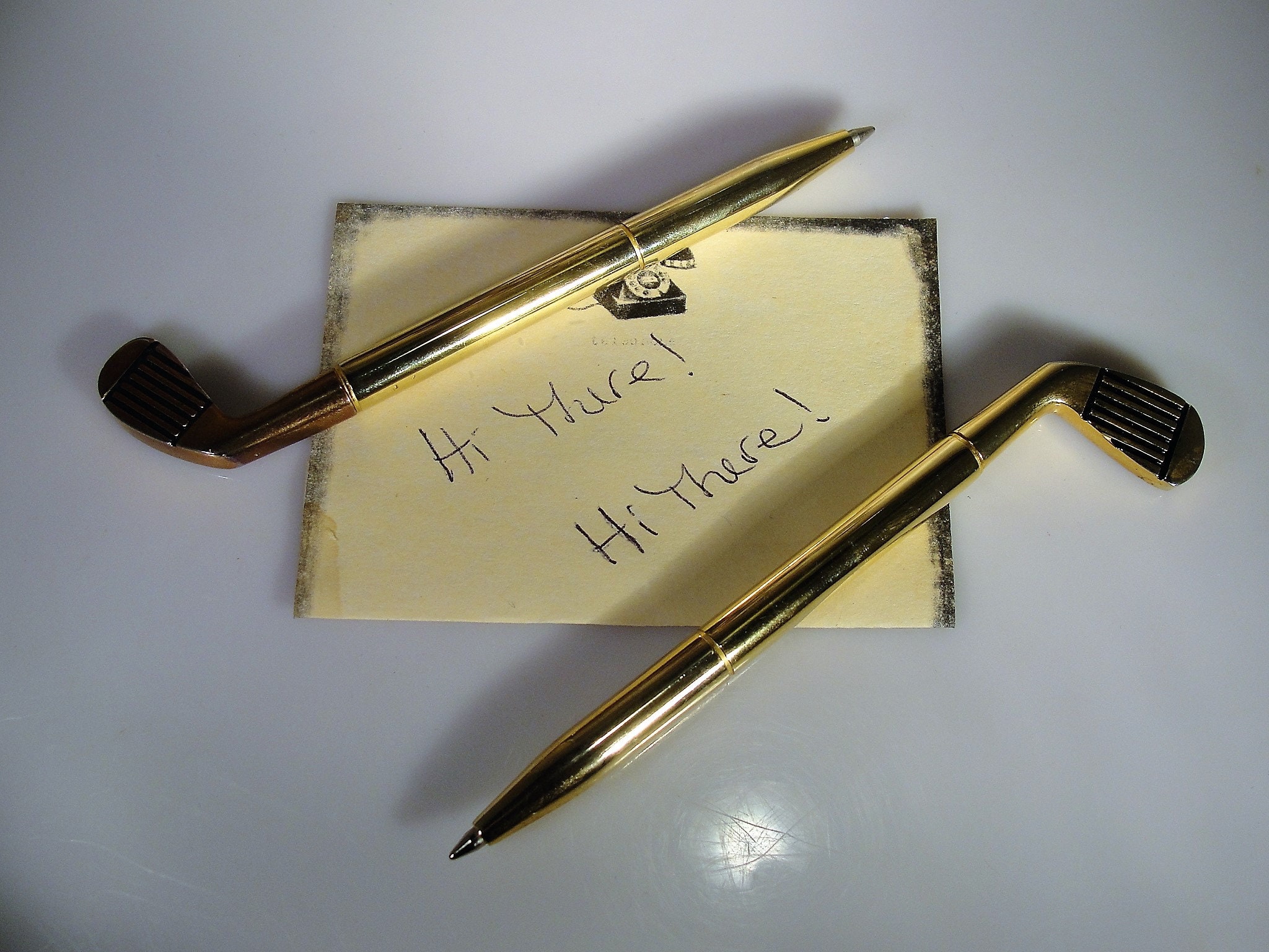 PLATINUM: Golf Pen and Clock Desk Set, Consists of two Golf Club Pens ...