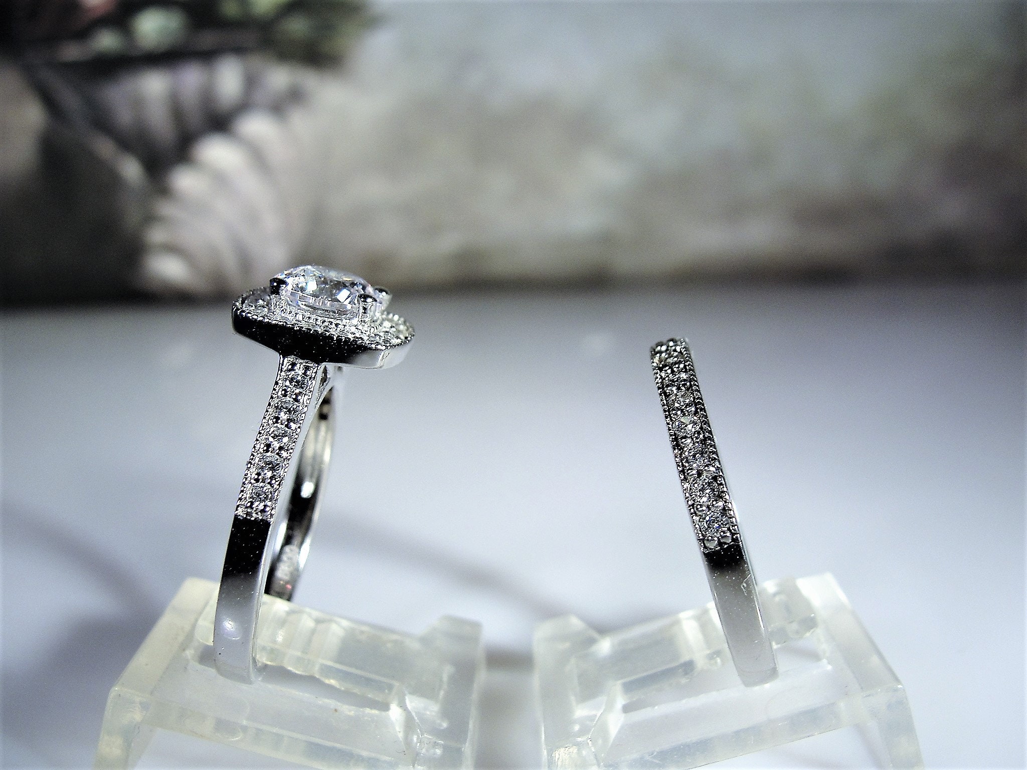 Sterling Silver Bridal Ring Set, CZ Rings, Engagement Ring, Wedding ...