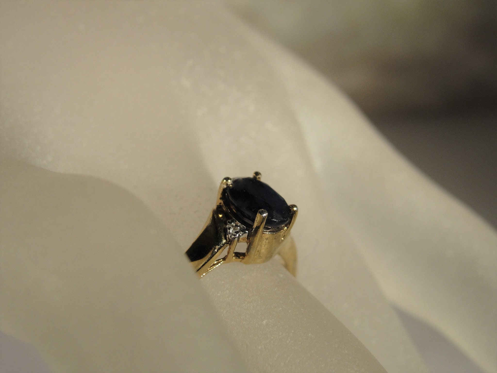 Genuine Midnight Blue Sapphire and Diamond Gold Vermeil Ring, Oval Cut ...