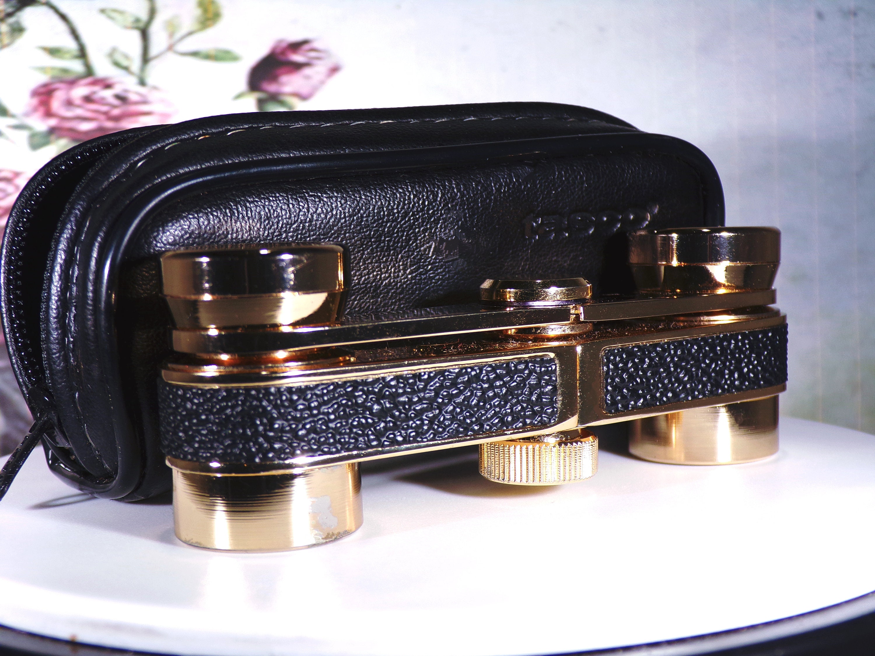 TASCO Miniature Opera Glasses, 24K Gold Plated w/ Black Leather Accents ...