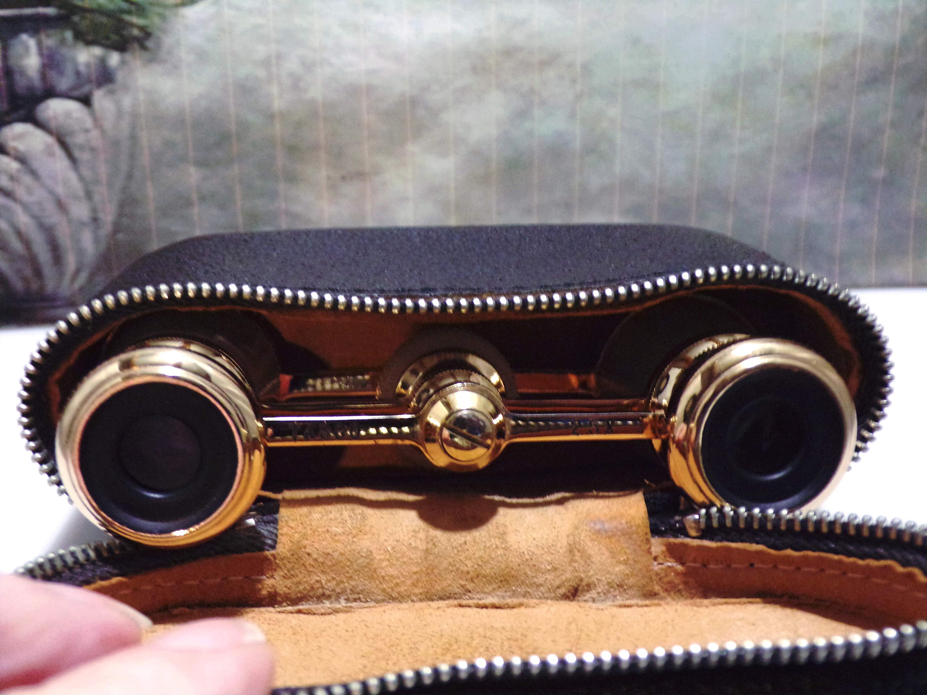 Tasco Miniature Mother Of Pearl Opera Glasses And Black Genuine Leather Soft Case 24k Gold Plated