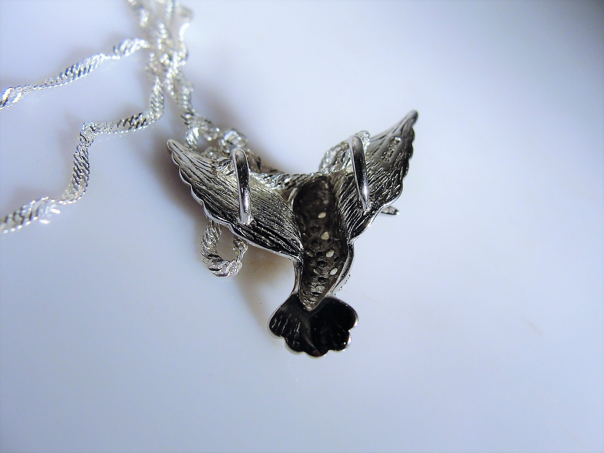 Vintage Sterling Silver Diamond Hummingbird Necklace / Pendant, .10 CTW ...
