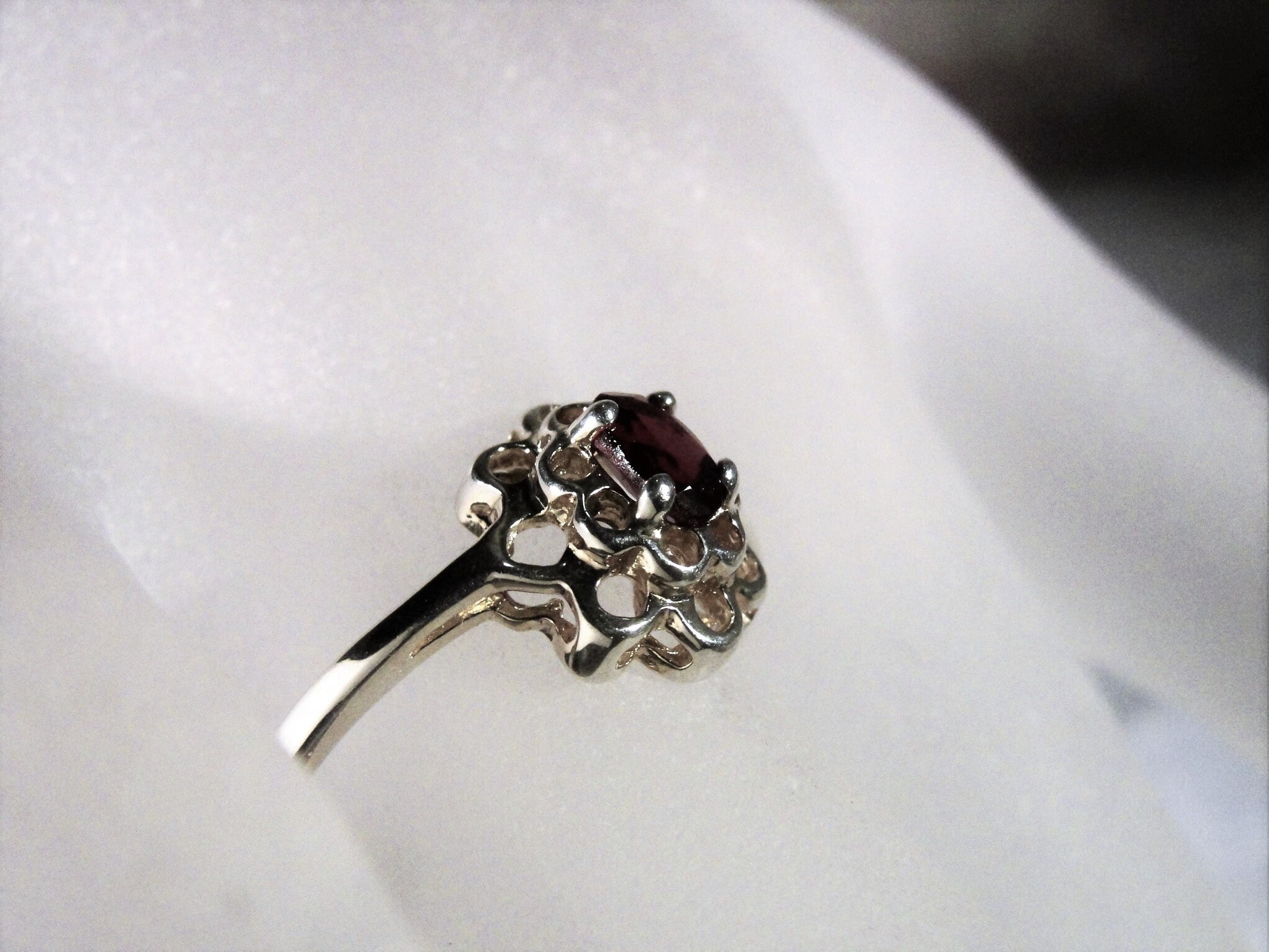 Decorative Open Metal Work Sterling Silver Garnet Ring, Garnet Ring ...