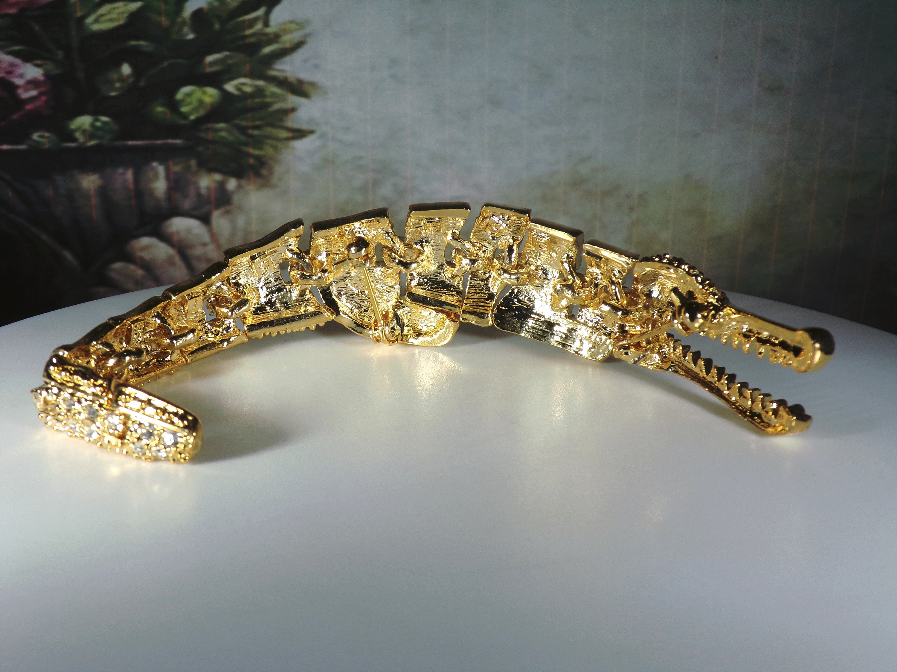 Rhinestone Encrusted Alligator Shoulder Brooch, 5 Inches Long ...