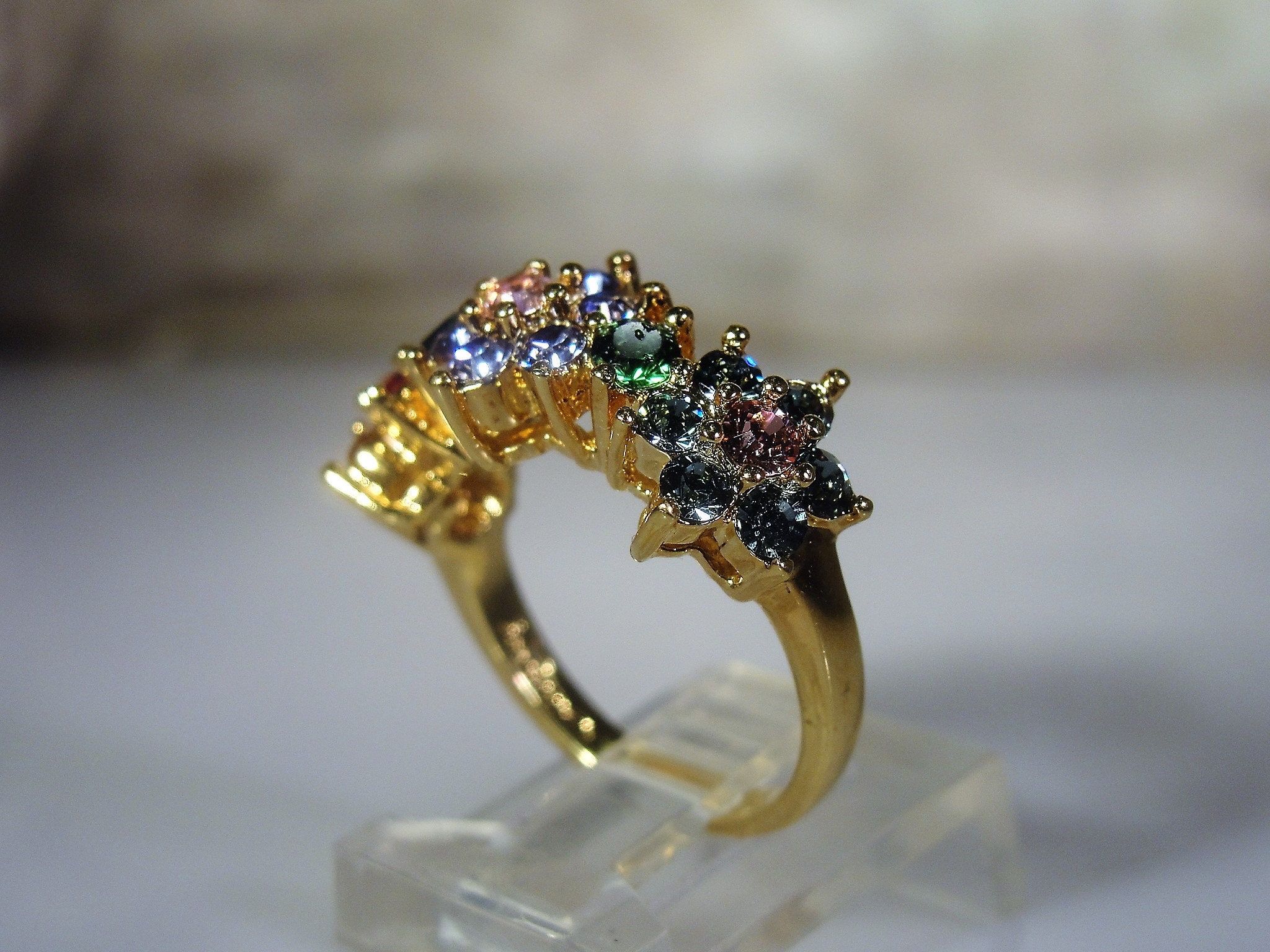 JOAN RIVERS Ring, 3 Flower Ring, Pastel Colored Flower Ring, Multi ...