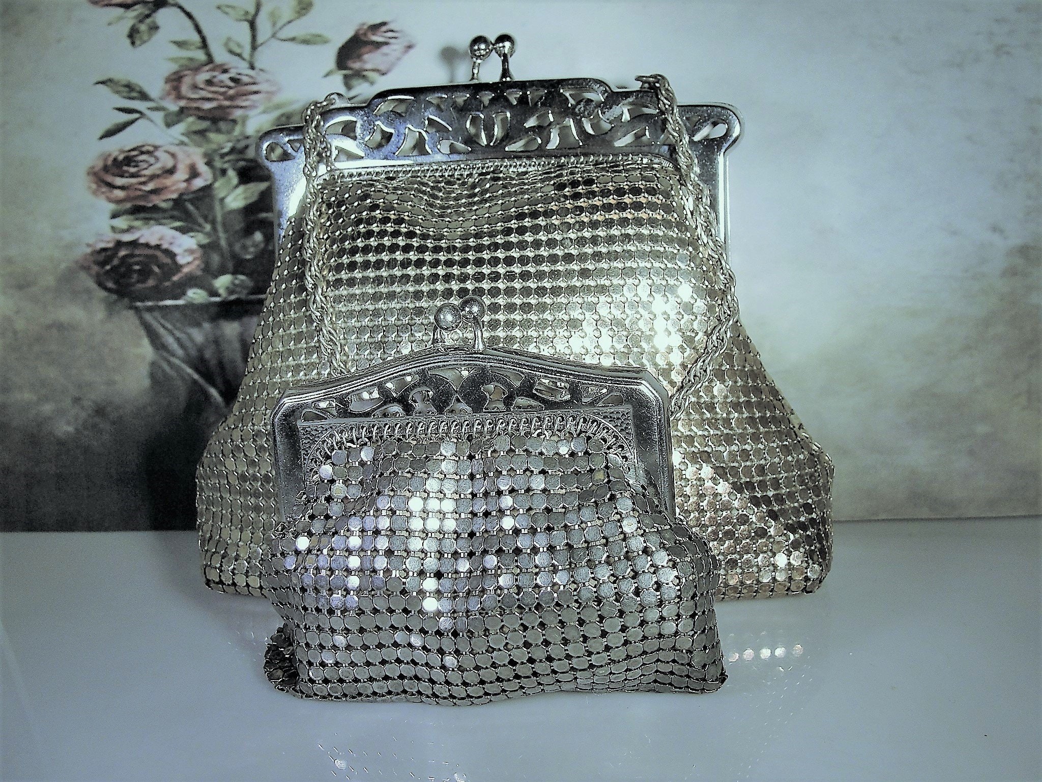 Whiting and Davis Petite Silver Mesh Purse Set, Silver Mesh Purse ...