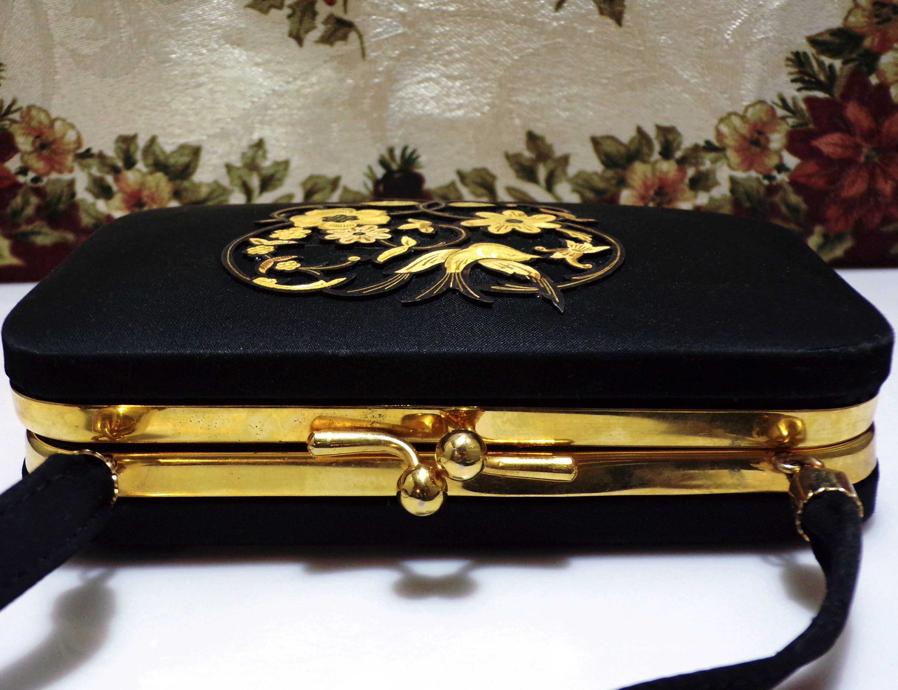 Dance Purse Compact, Damascene Style Black Formal Necessaire Handbag ...