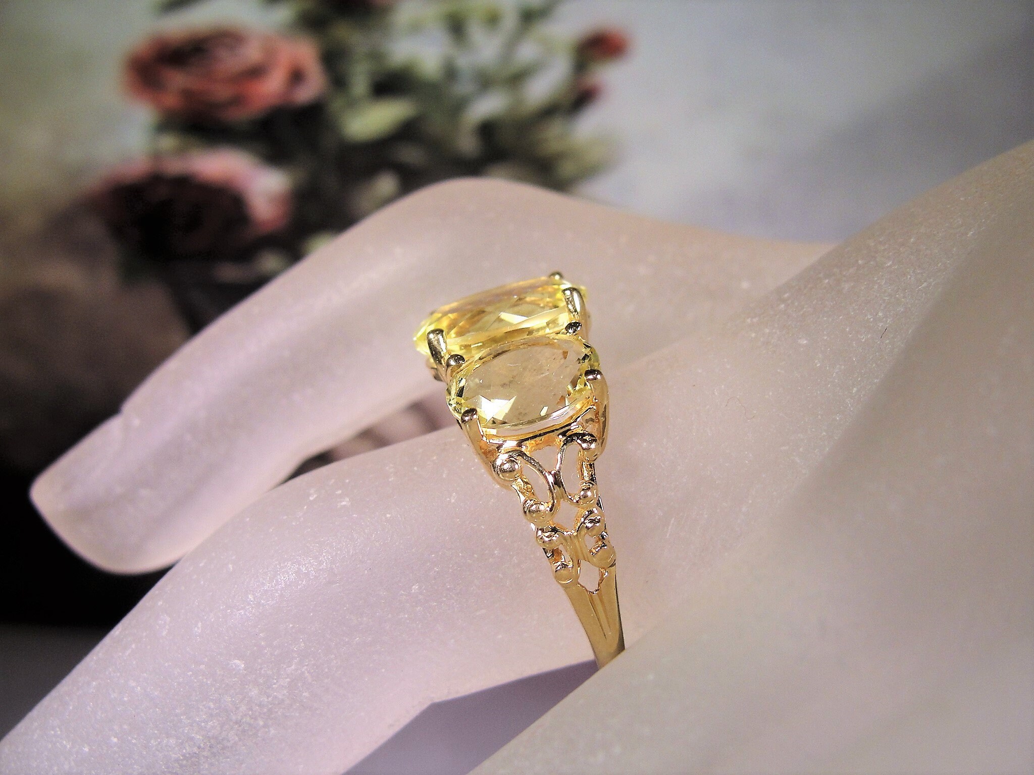 Citrine Ring, 14K Lemon Citrine Ring, Trilogy Ring, 3 Stone Citrine ...