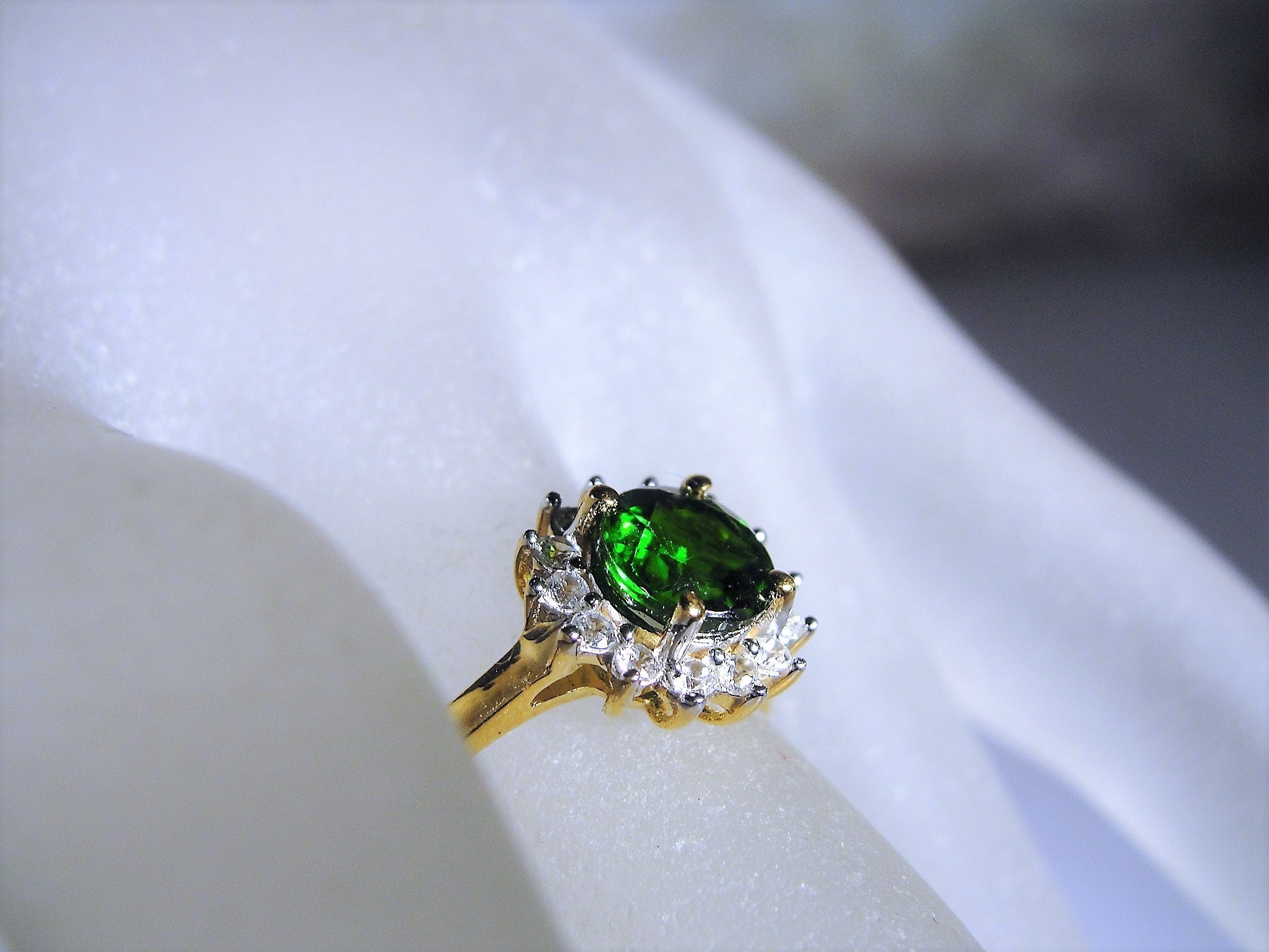 Genuine Russian Chrome Diopside and Clear Zircon Gold Vermeil Ring ...
