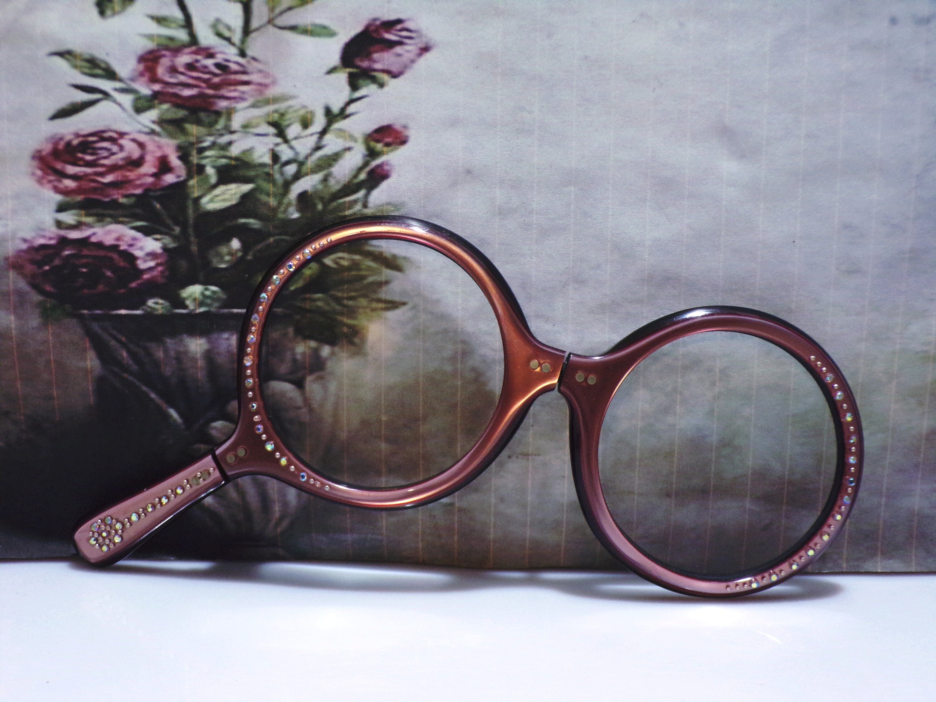 1960s Rhinestone Lorgnette Glasses w/ a Psychedelic Cloth Case ...