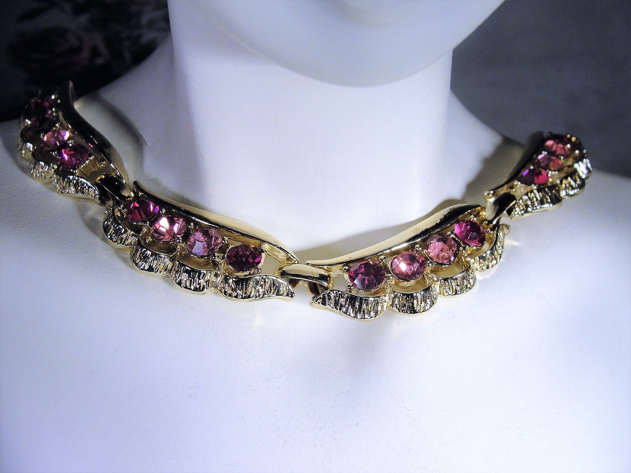 CORO Jewelry Set, Pink Midcentury Jewelry Set, Pink Rhinestone Necklace ...