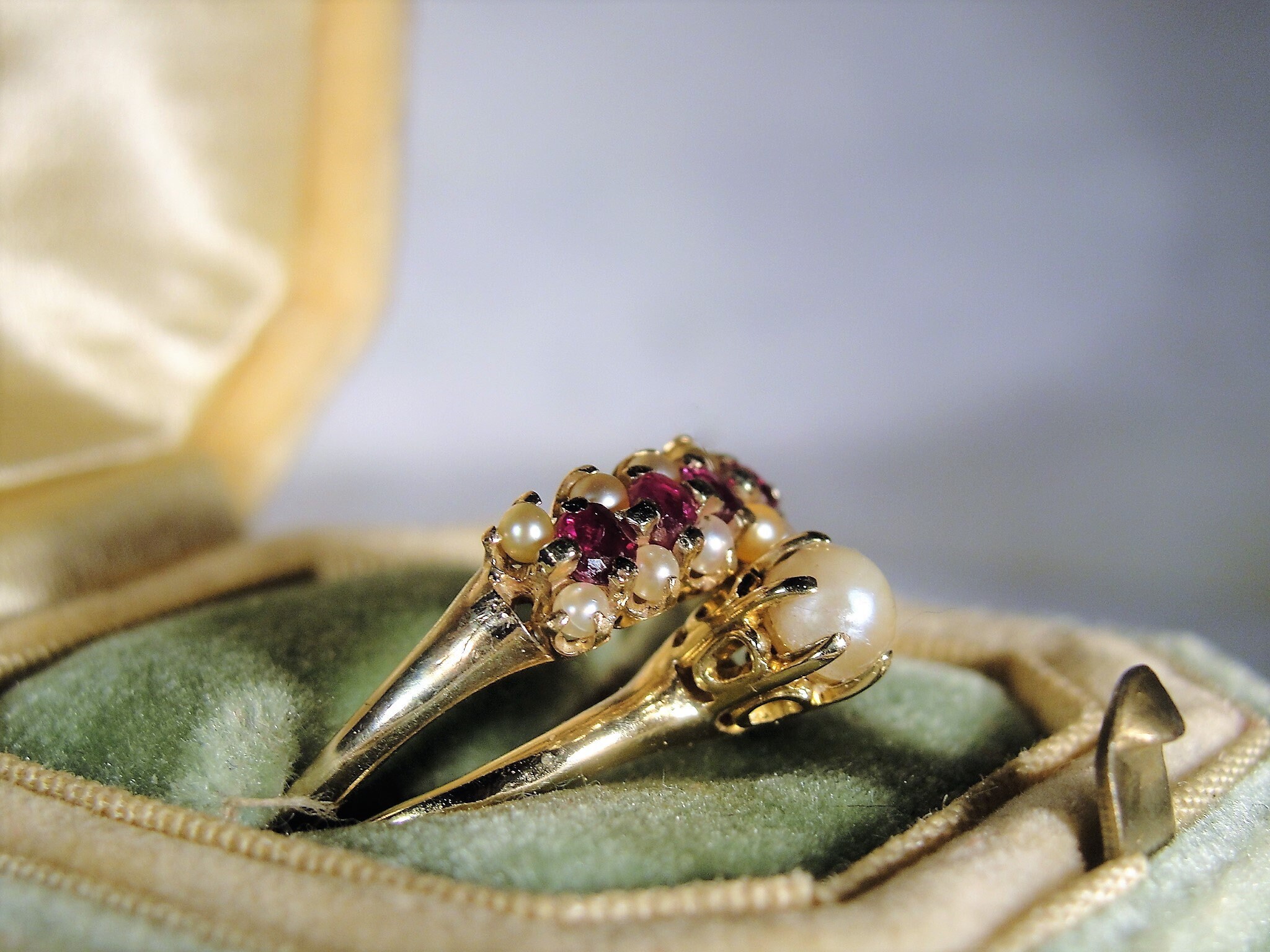 Reserved for Tracie: 14K Victorian Bridal Ring Set, Pearl Ruby Wedding ...