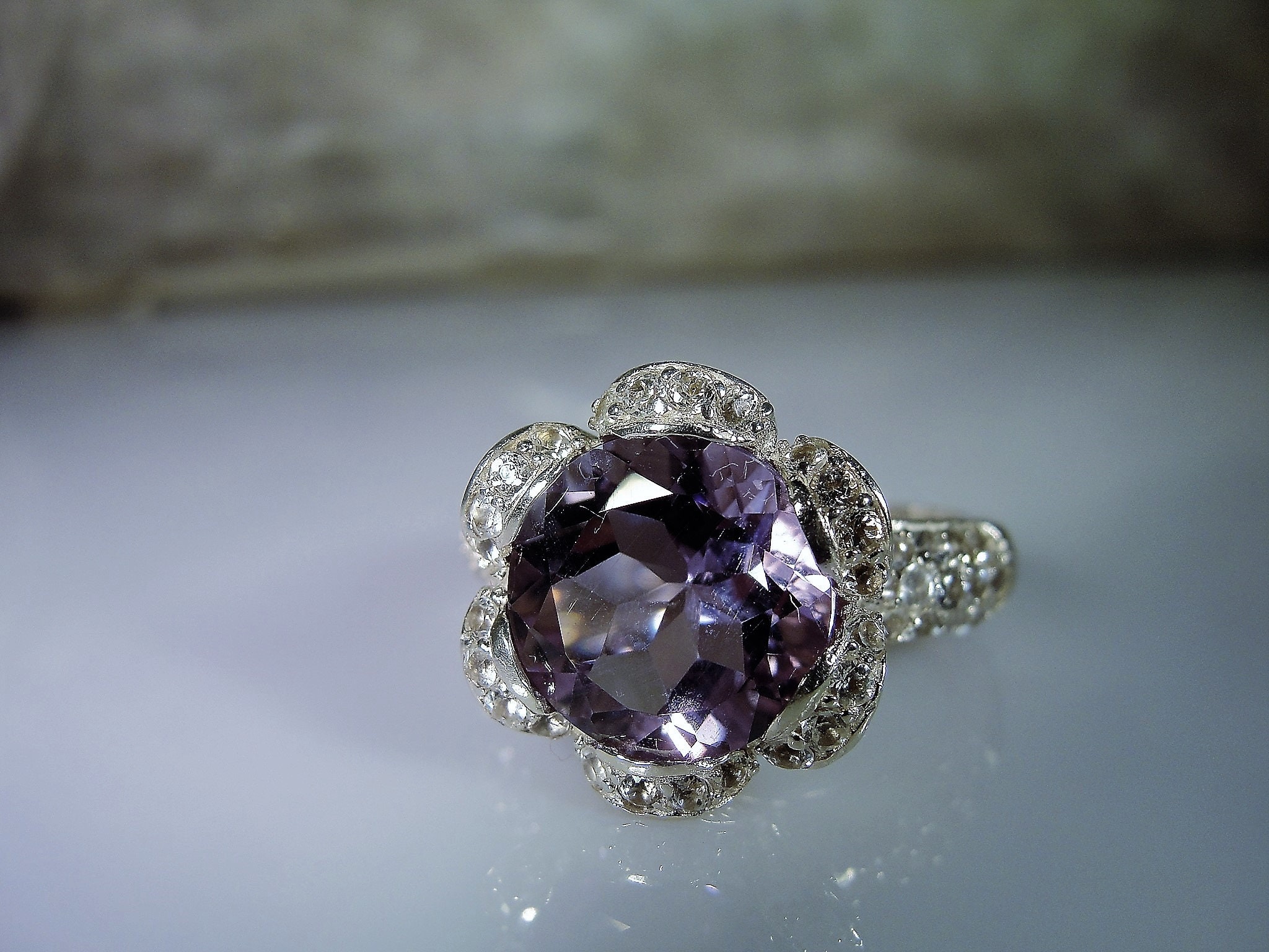 Amethyst Ring, Sterling Silver, 5 Carat Purple Amethyst , CZ Accents ...