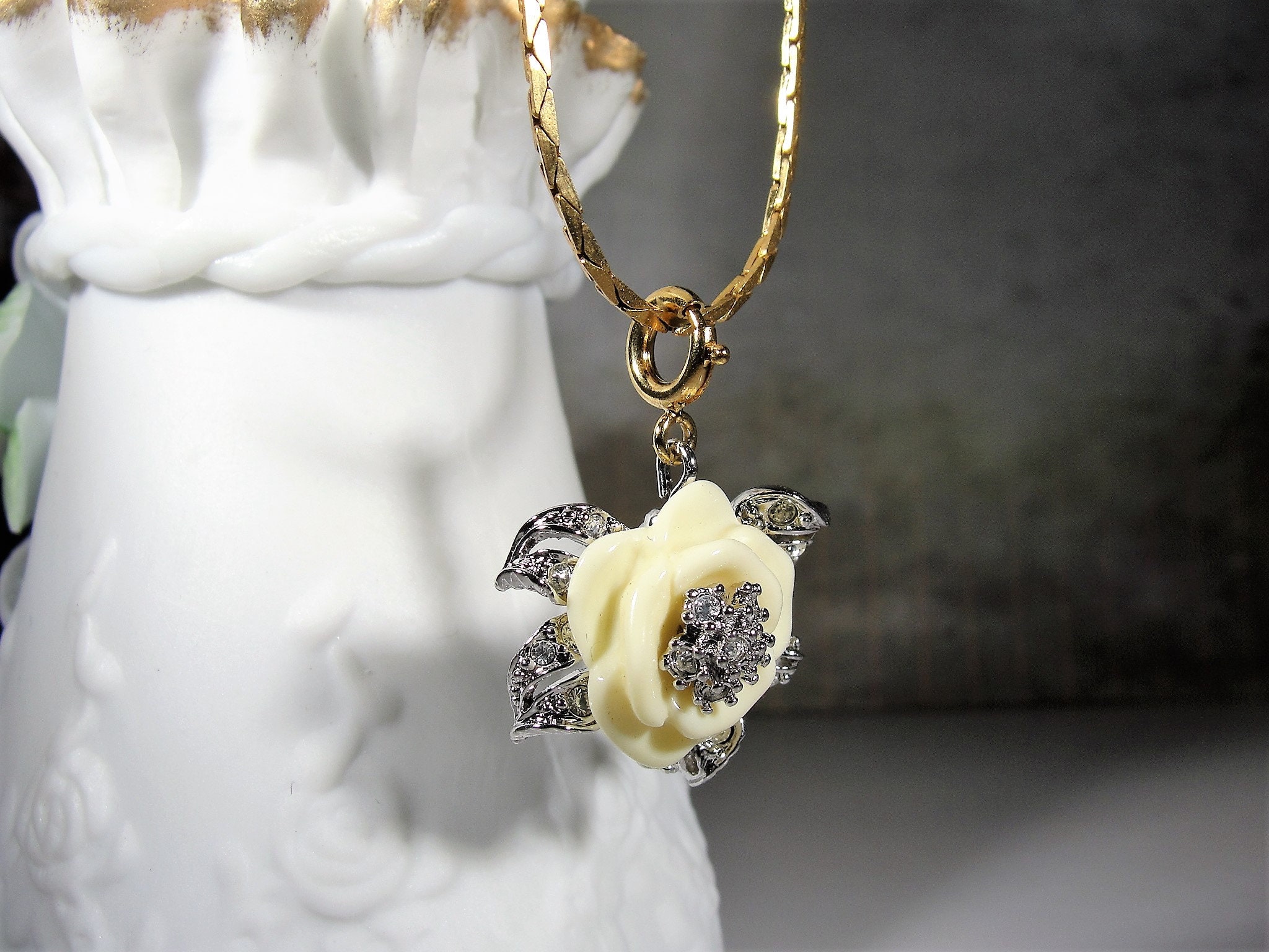 Multi-purpose Charm, NOLAN MILLER Winter White Rose Charm with Sparkly ...