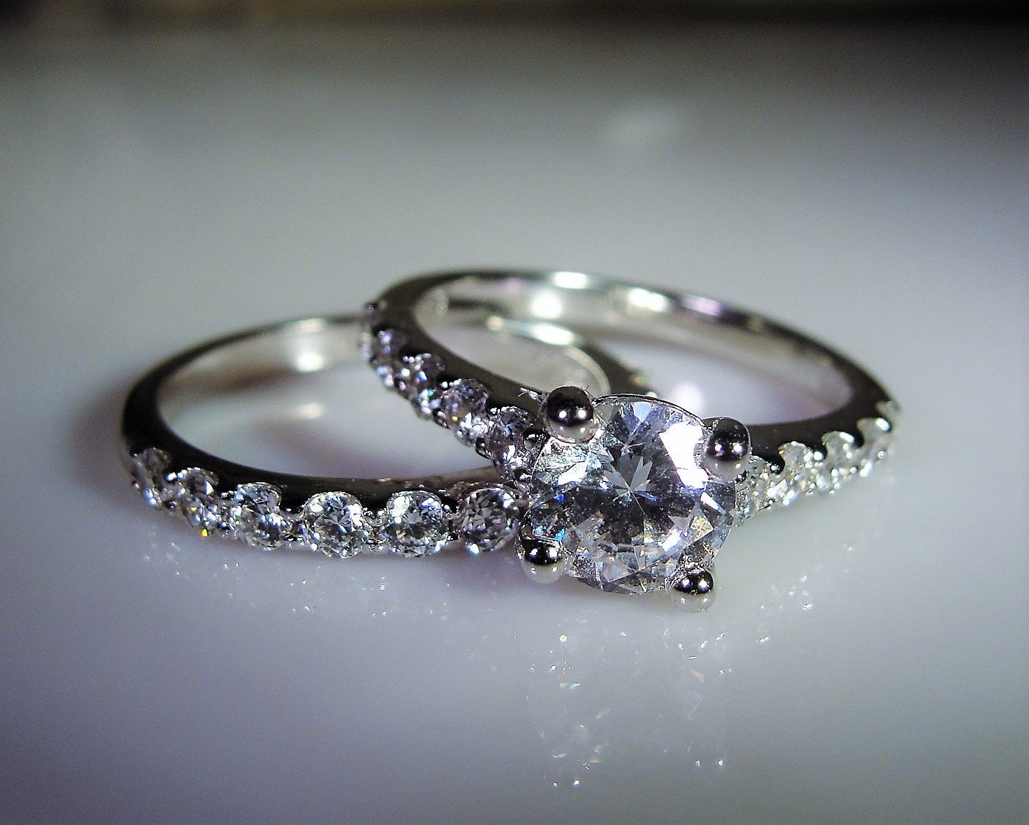 Vintage Sterling Silver Bridal Ring Set, CZ Ring Set, Engagement Ring ...