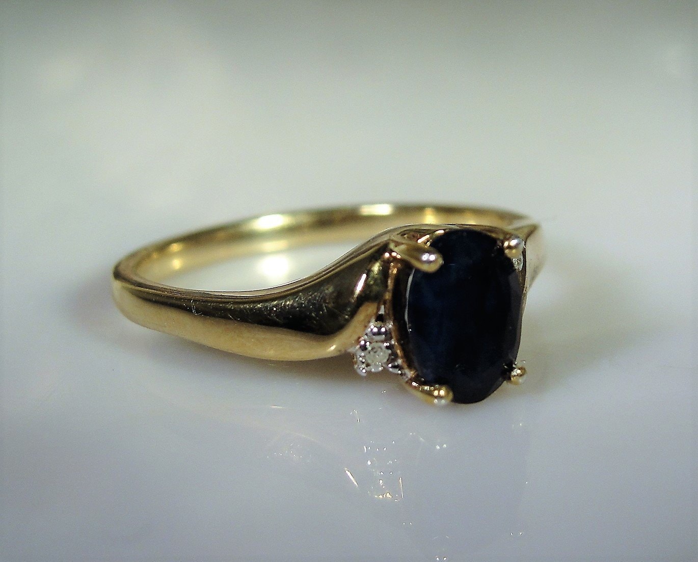 Genuine Midnight Blue Sapphire and Diamond Gold Vermeil Ring, Oval Cut ...