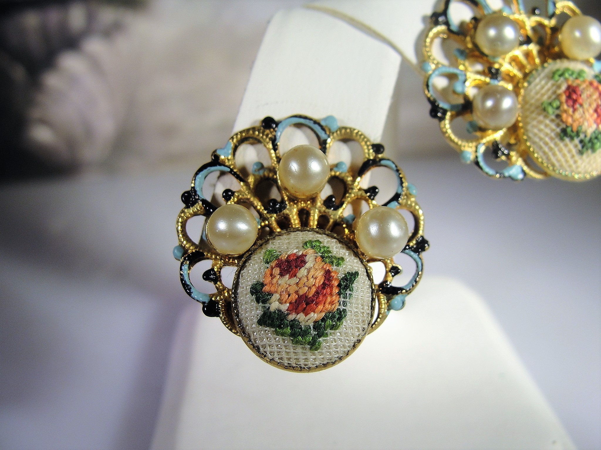 Brooch and Earrings Set, Vintage AUSTRIAN Petite Point Brooch and ...