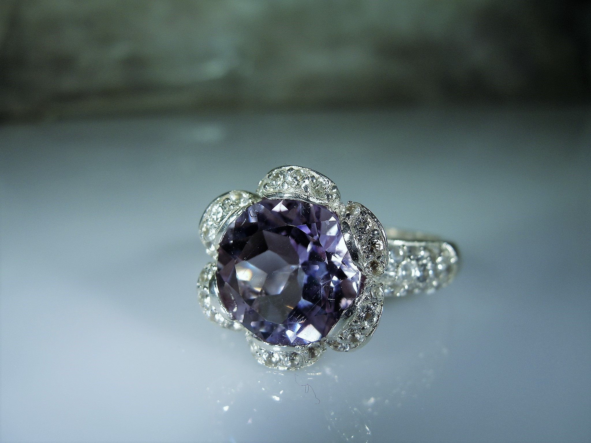 Amethyst Ring, Sterling Silver, 5 Carat Purple Amethyst , CZ Accents ...