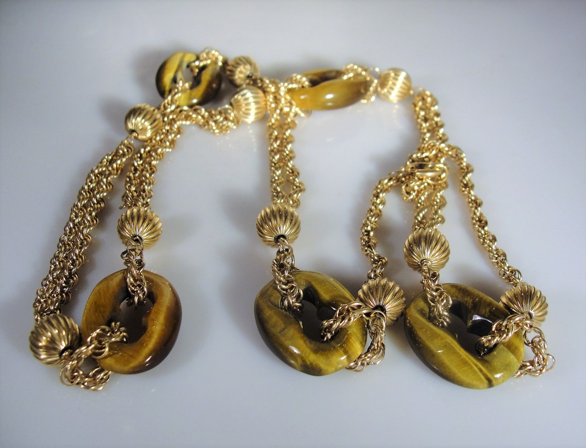 Tigers Eye Necklace 12K Gold Filled 24 Inch Chain Long - Etsy
