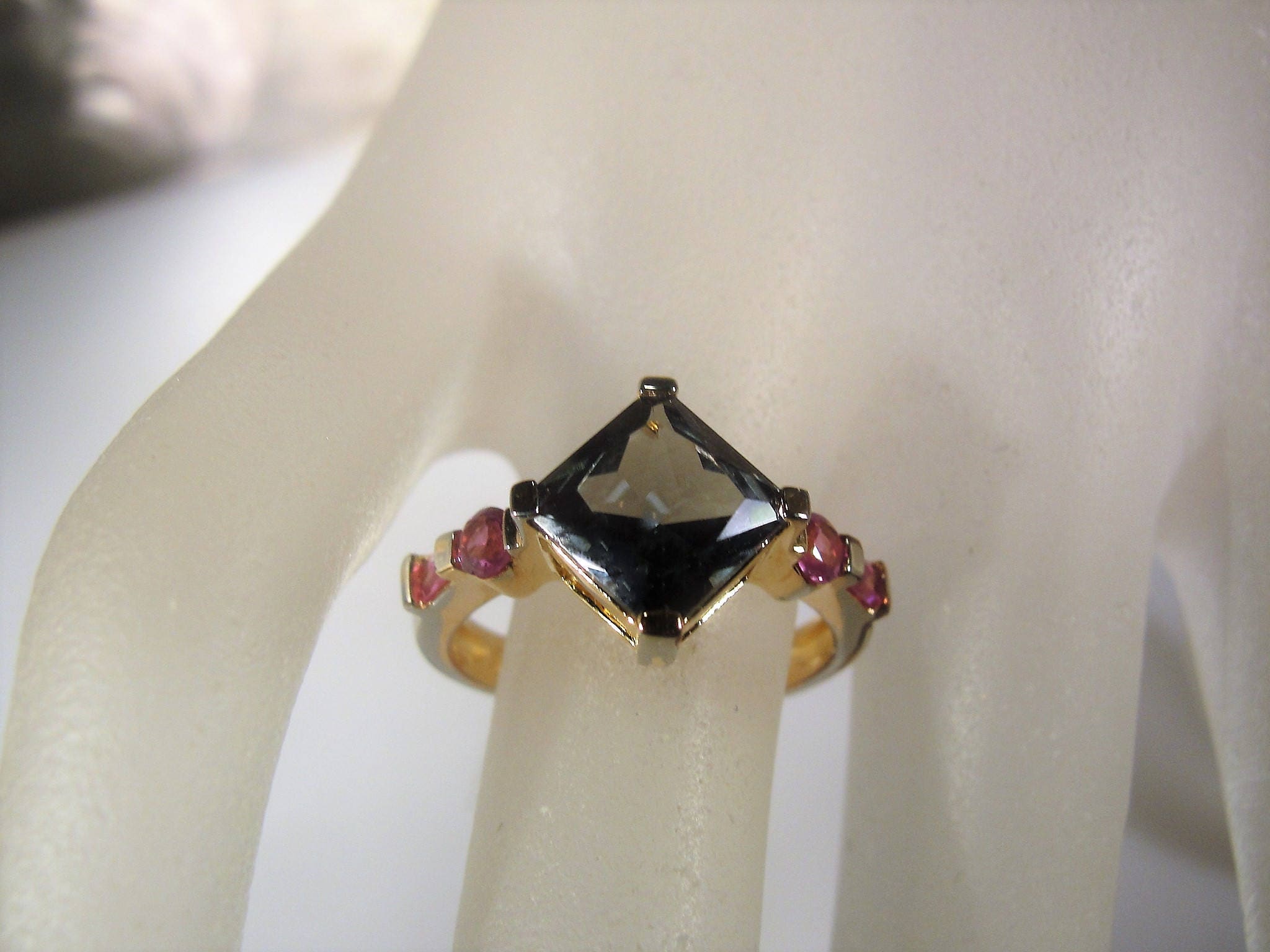 ROSS SIMONS, Gold Vermeil Ring, Green Topaz Ring, Pink Sapphire Ring ...