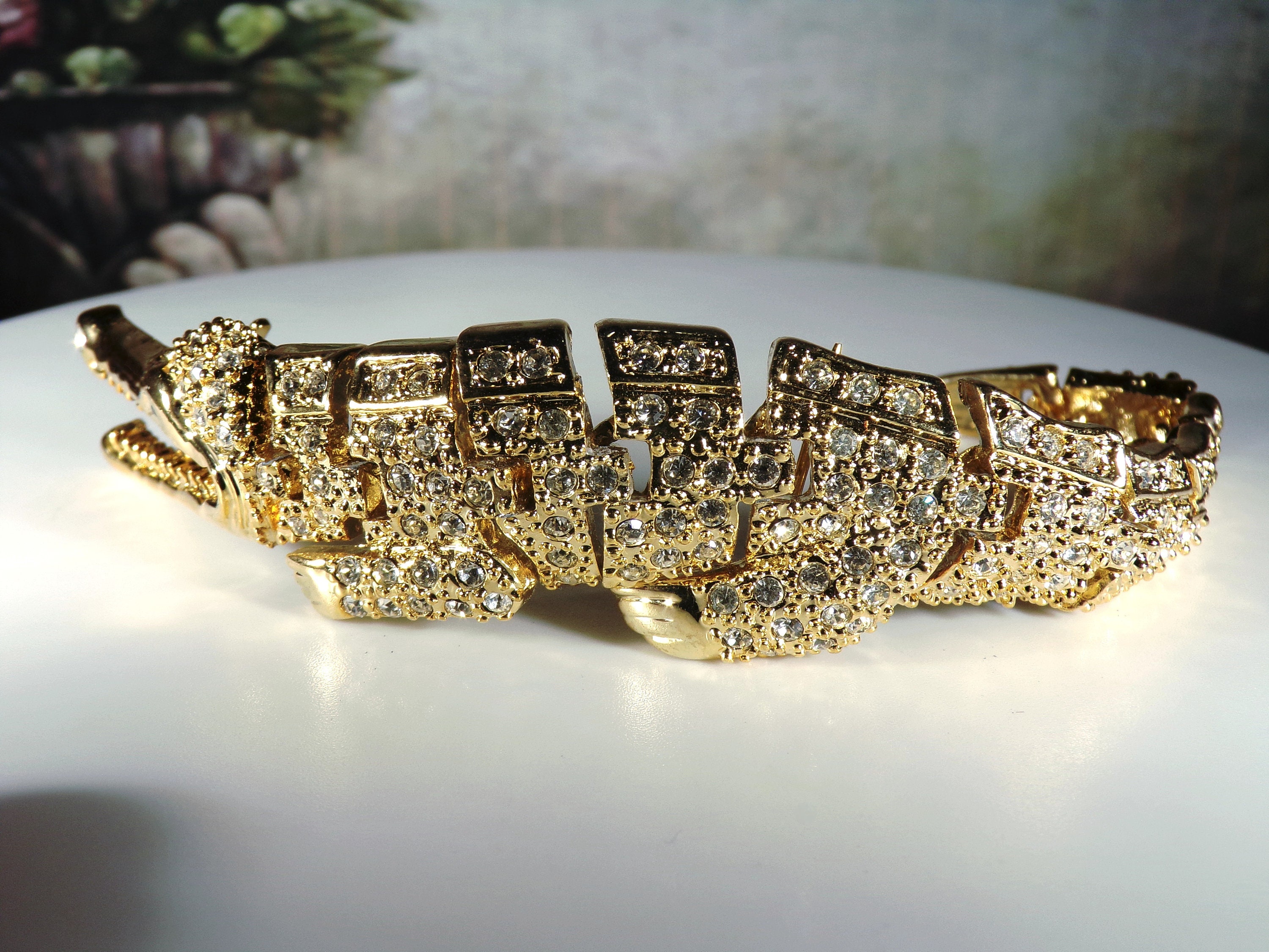 Rhinestone Encrusted Alligator Shoulder Brooch, 5 Inches Long ...