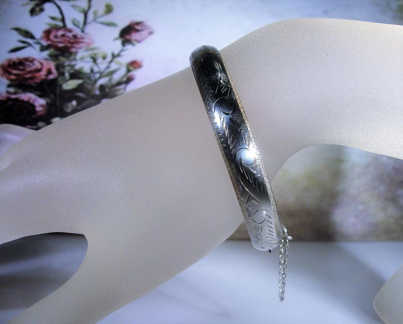 Bangle Bracelet Vintage Chased Design Sterling Silver Bangle | Etsy