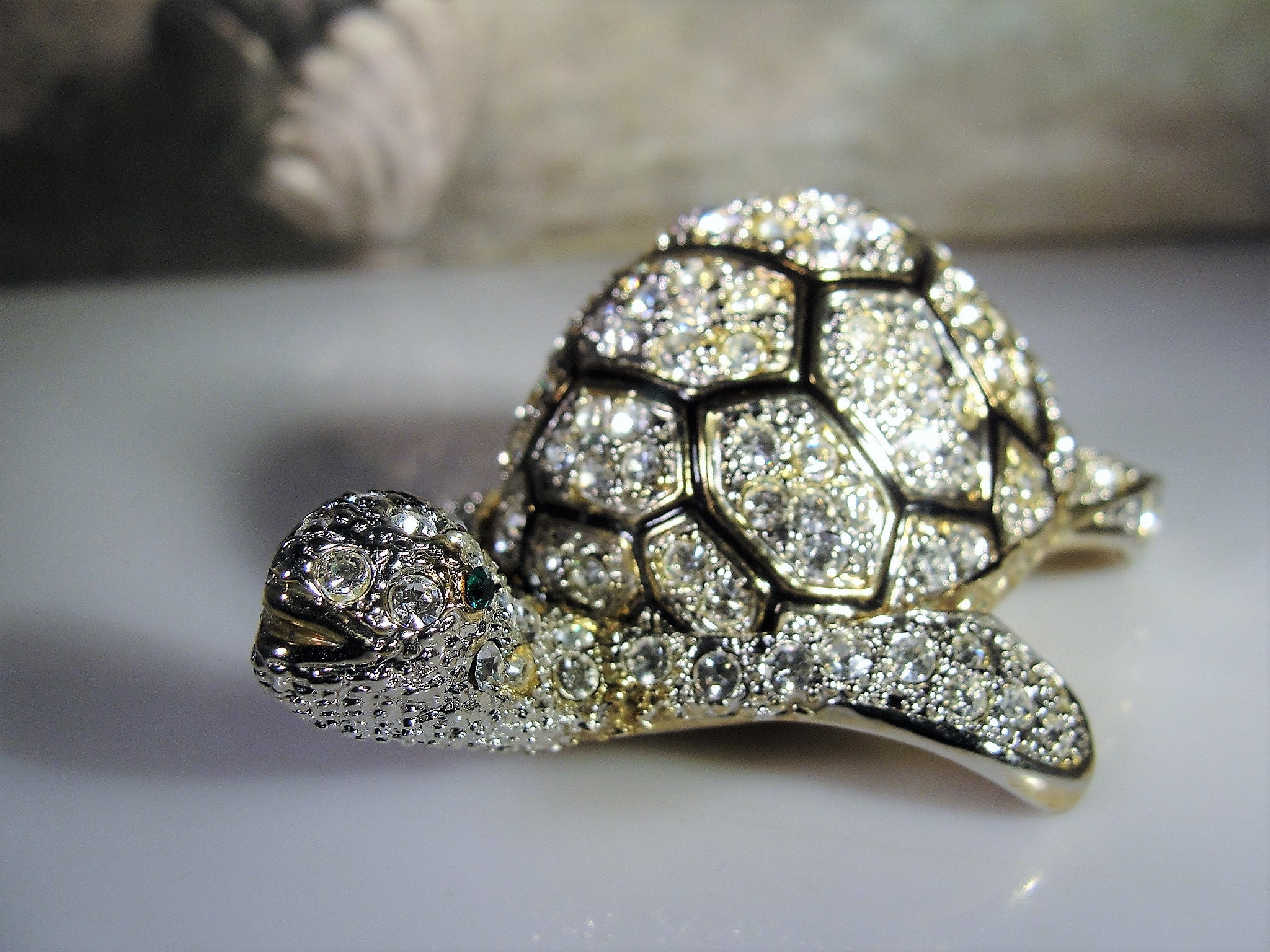 Rhinestone Encrusted Gold Guilt Magnetic Turtle Trinket Box, Ring ...