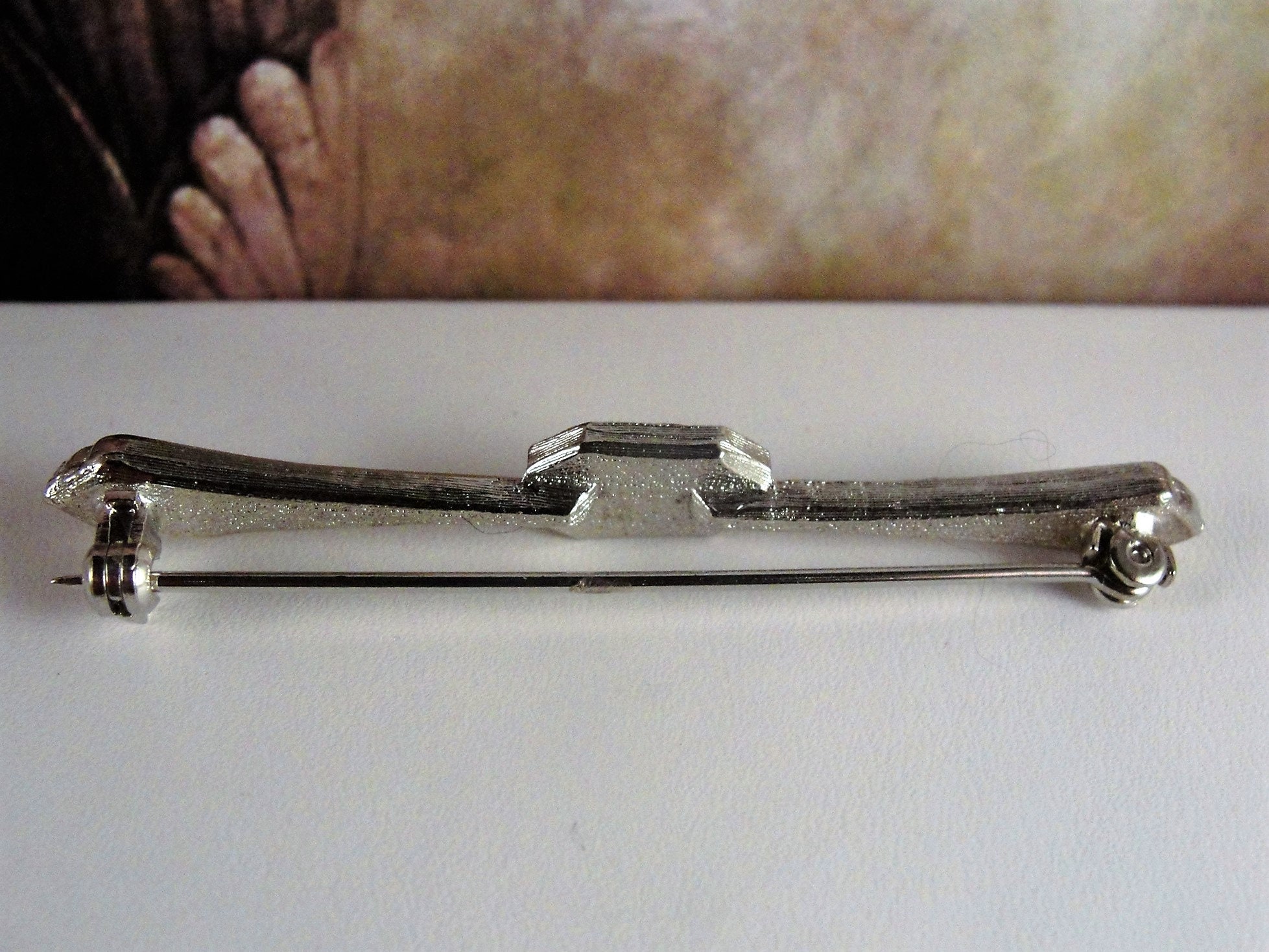 Reserved for Deb: Art Deco Amethyst and Rhinestone Silver Plated Bar ...