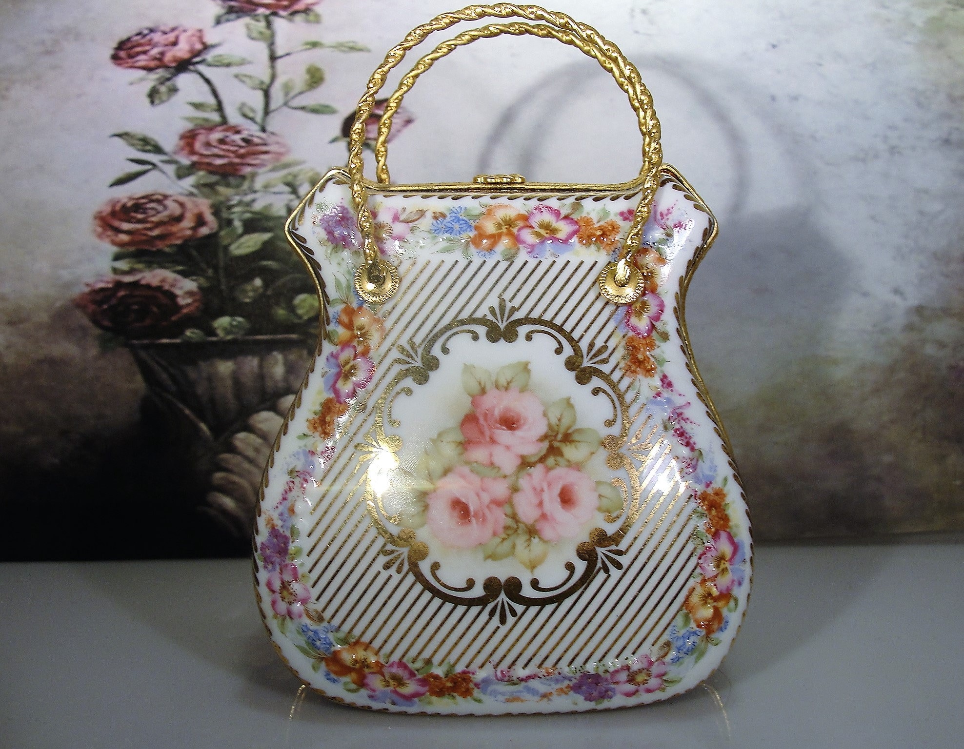 GANZ Porcelain Purse, Purse Trinket Box, Purse Pill Box, Porcelain ...